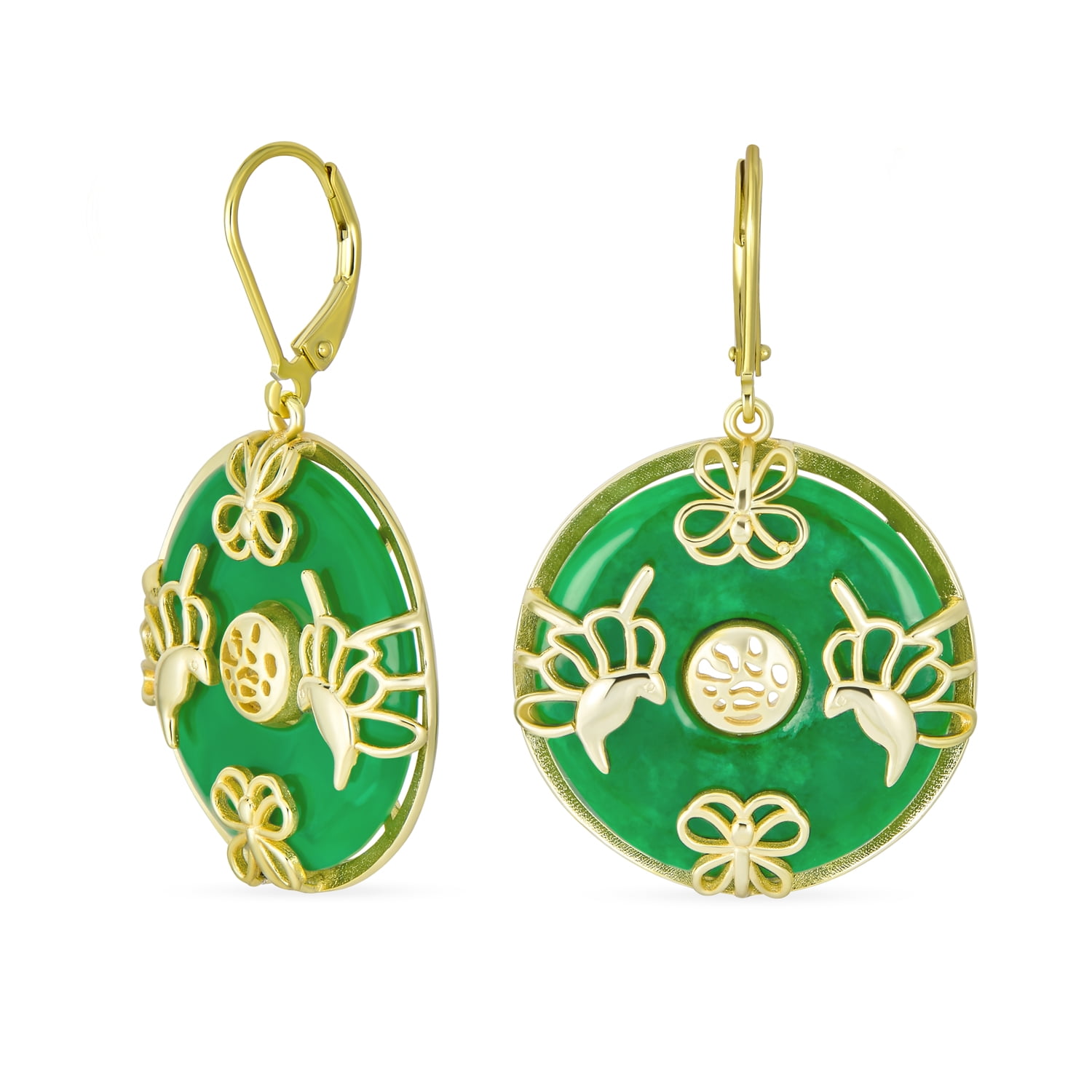 Bling Jewelry Chinese Style Gold Plated Green Jade Butterfly Drop ...