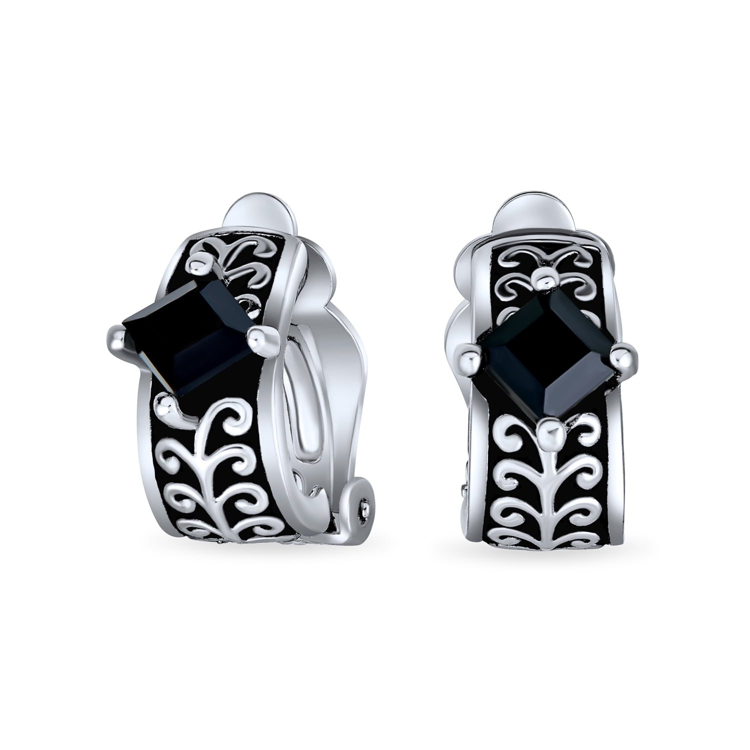 Bling Jewelry Womens Bali Black Crystal Vines Scroll Half Hoop Clip-On ...