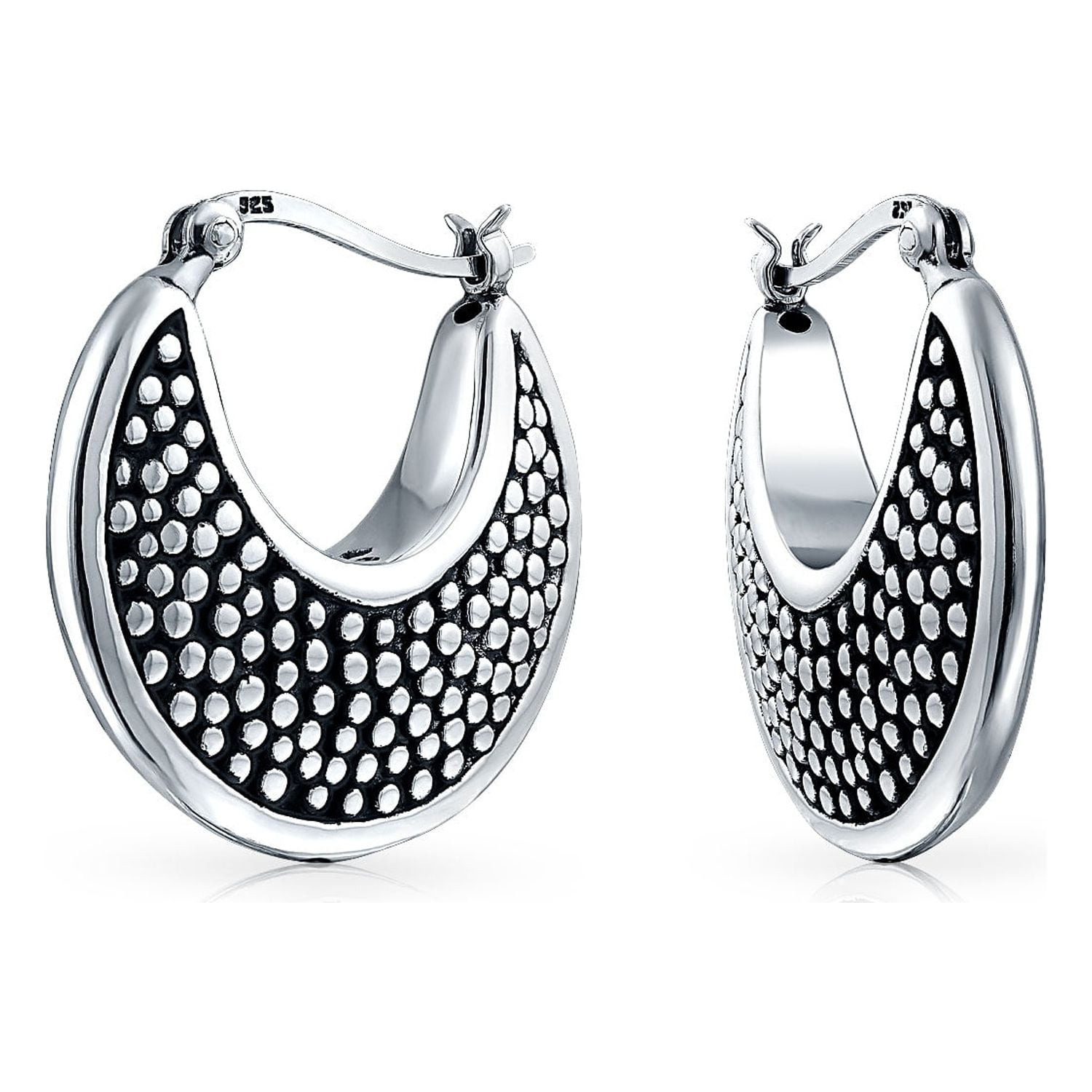 Bling Jewelry Womens Bali Crescent Moon Hoop Huggie Earrings Oxidized ...