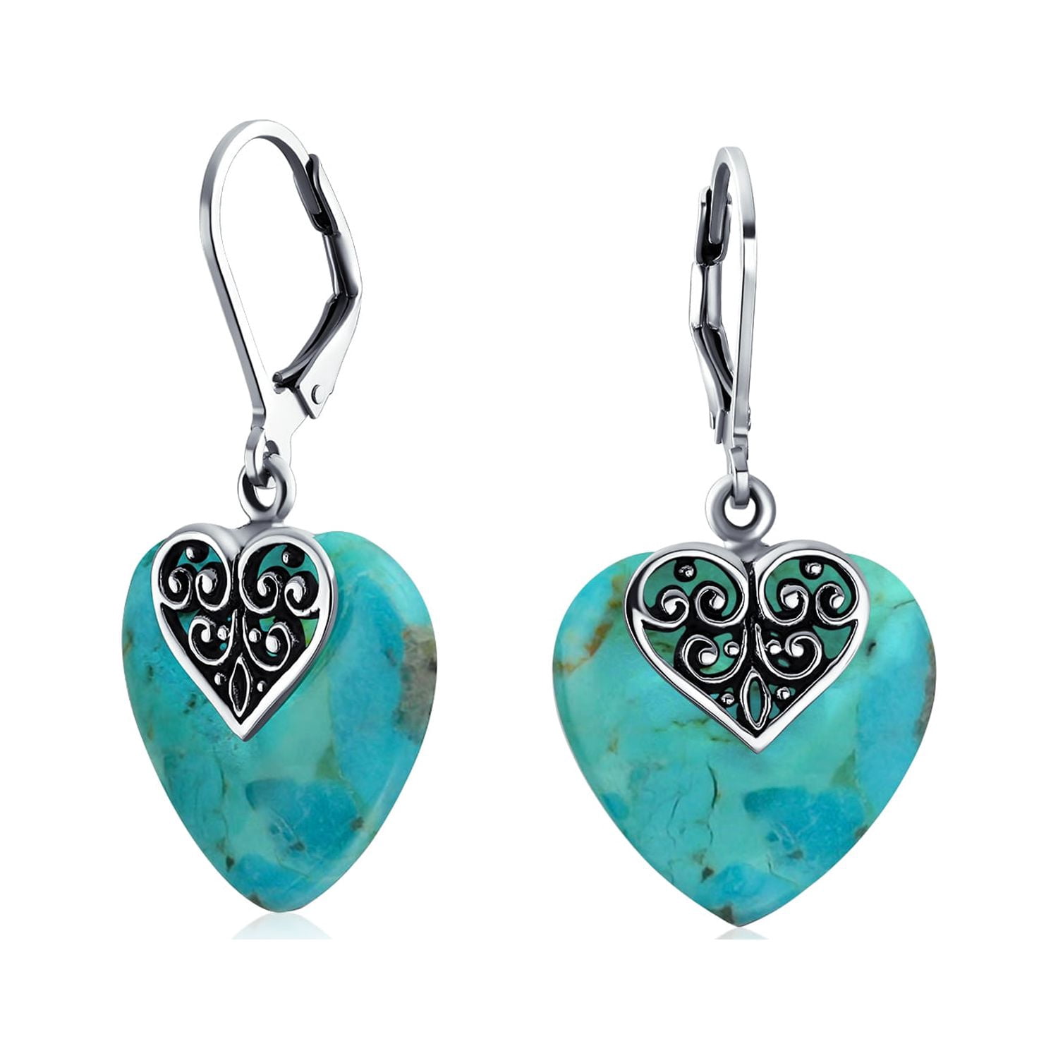 Bling Jewelry Womens Hearts Bali Dangle Gemstone Earrings Pink Aqua ...