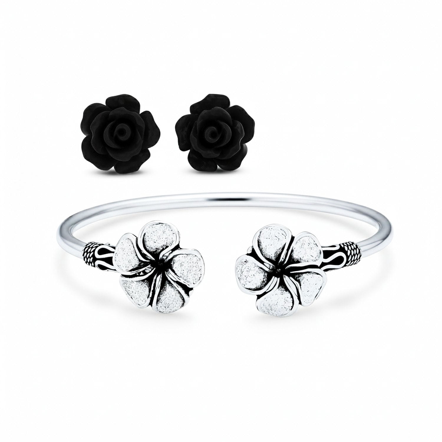 Bling Jewelry Womens Bali Plumeria Flower Bypass Cuff Bracelet & 3D ...