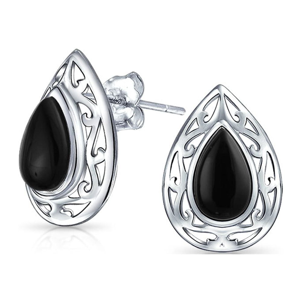 Bling Jewelry Womens Bali Style Black Onyx Teardrop Stud Earrings 15MM ...
