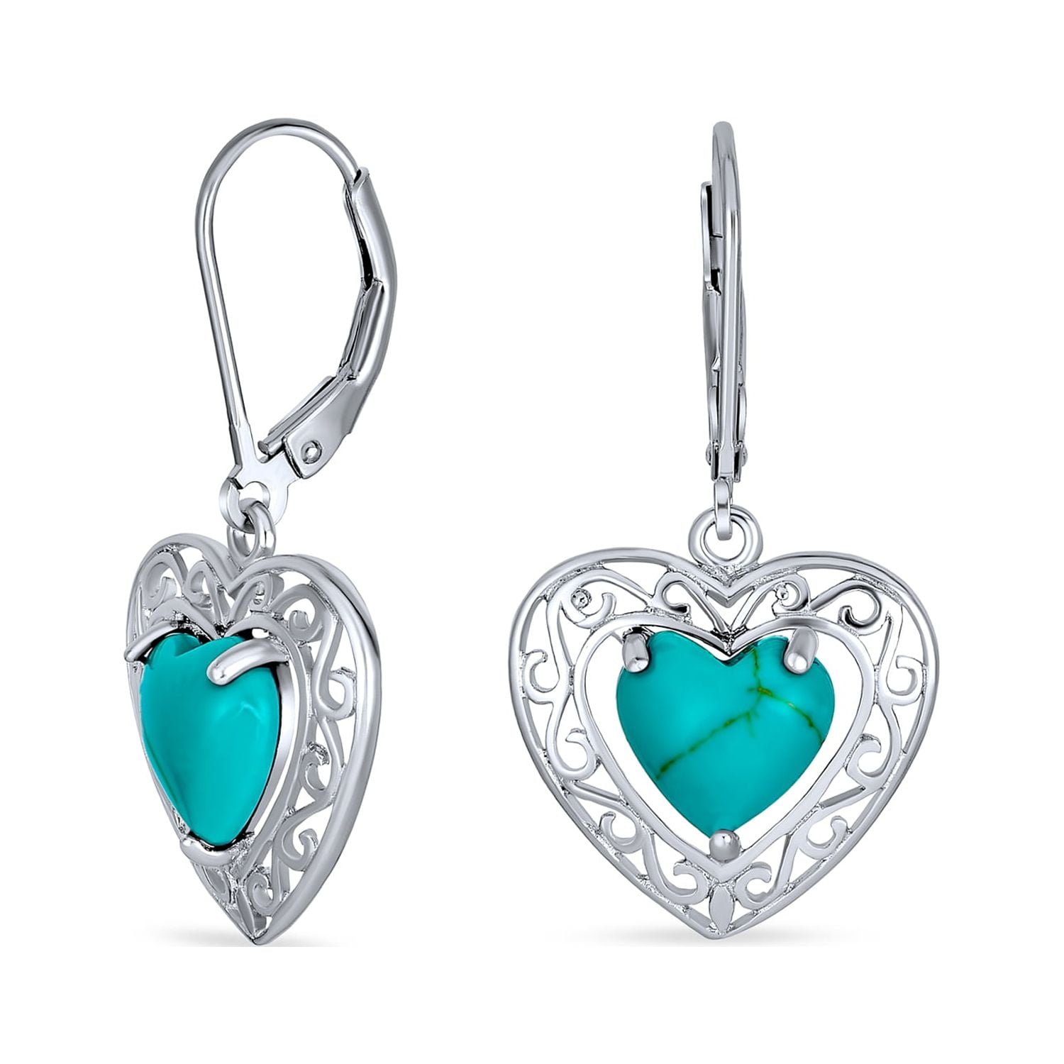 Bling Jewelry Womens Bali Style Natural Turquoise Heart Shape Drop ...