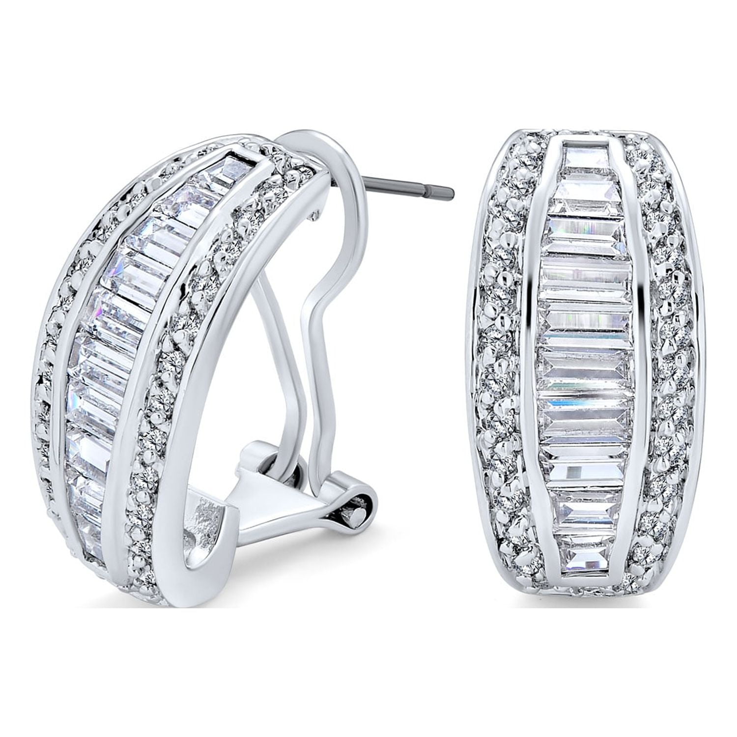 Bling Jewelry Womens Bridal Baguette CZ Half Hoop Earrings Omega Back ...