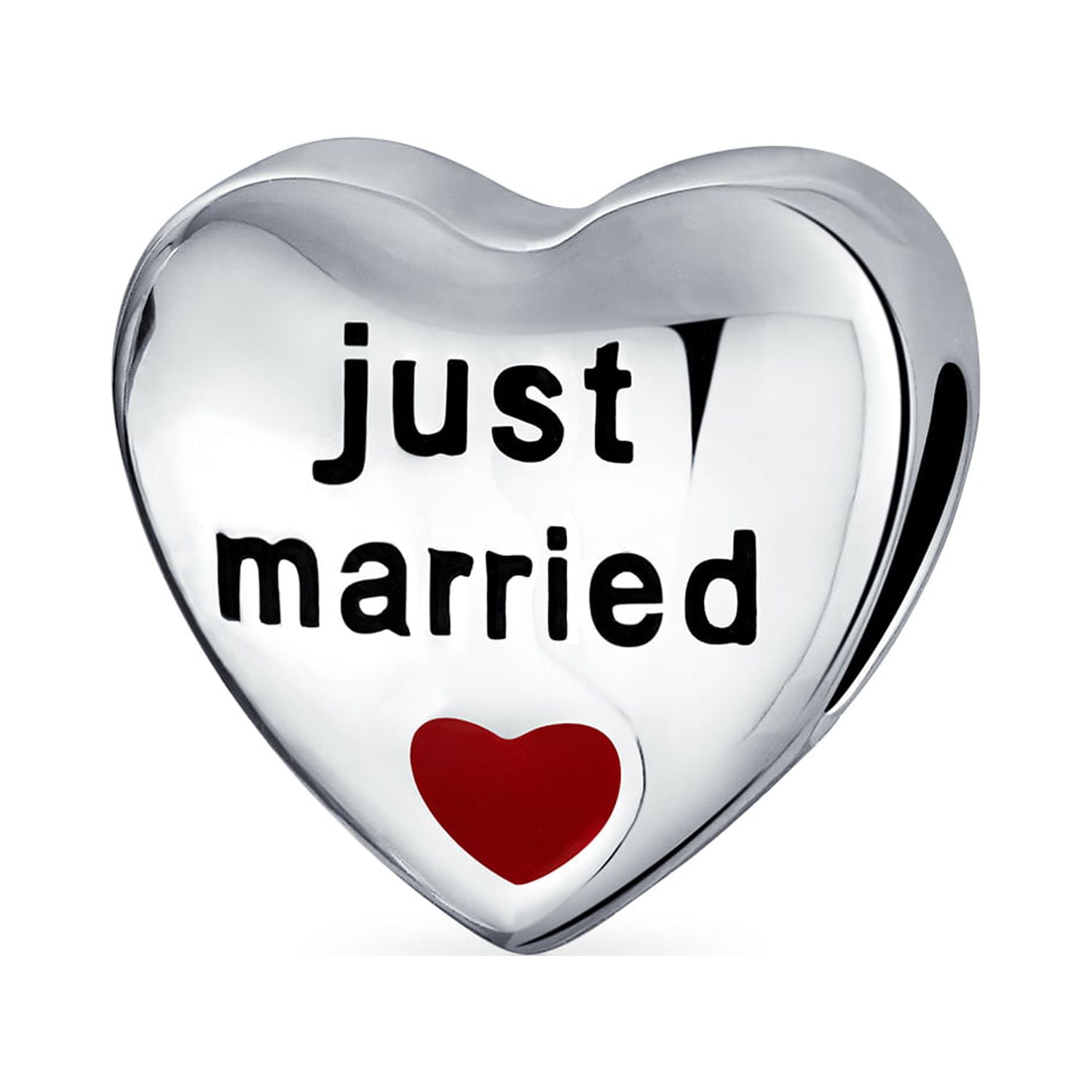 Bling Jewelry Womens Bridal Red Heart 'Just Married' Charm Bead for ...