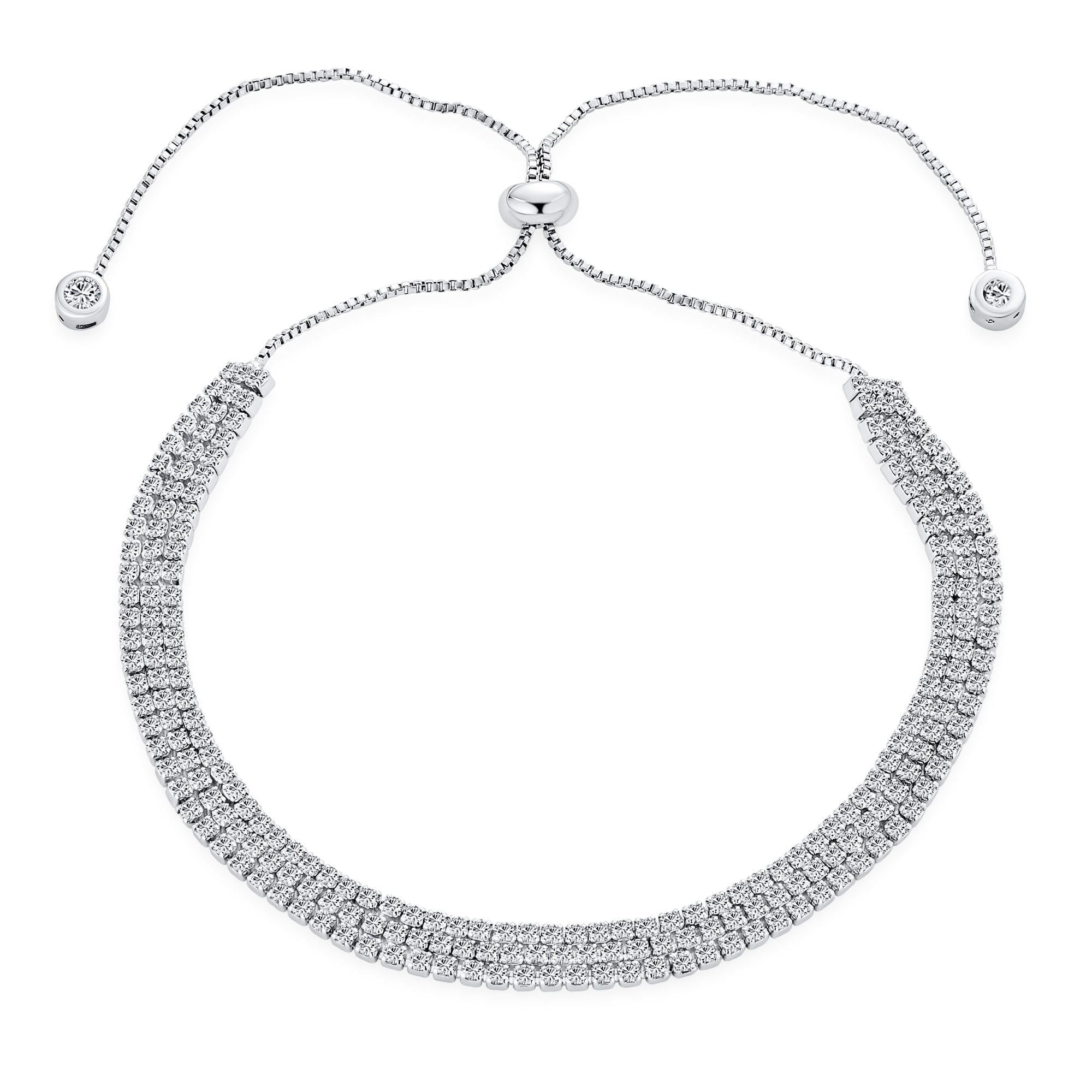 Bling Jewelry Womens Bridal Triple Row CZ Slide Bolo Tennis Bracelet ...