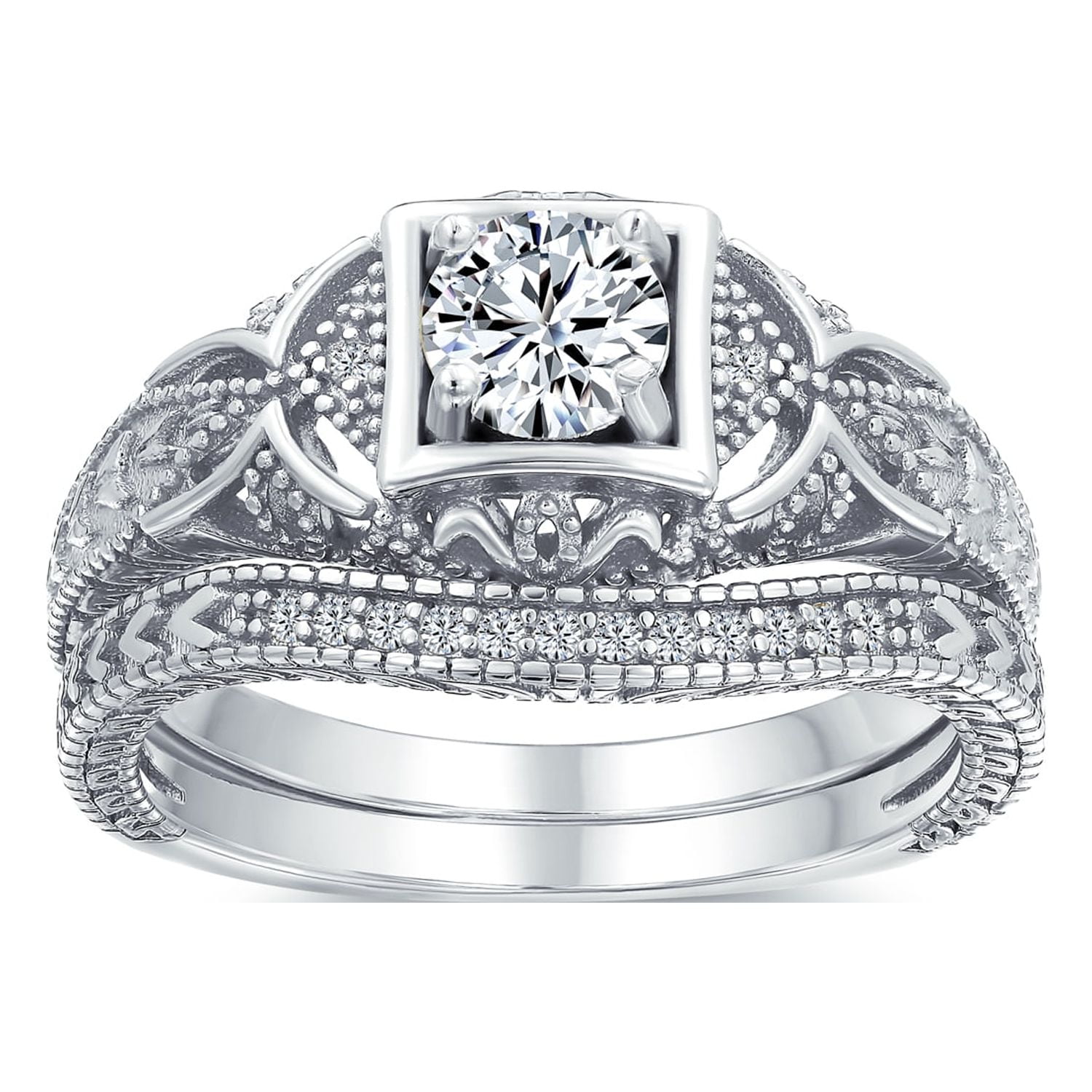 Bling Jewelry 1CT AAA CZ Vintage Engagement Wedding Ring Set, Sterling ...