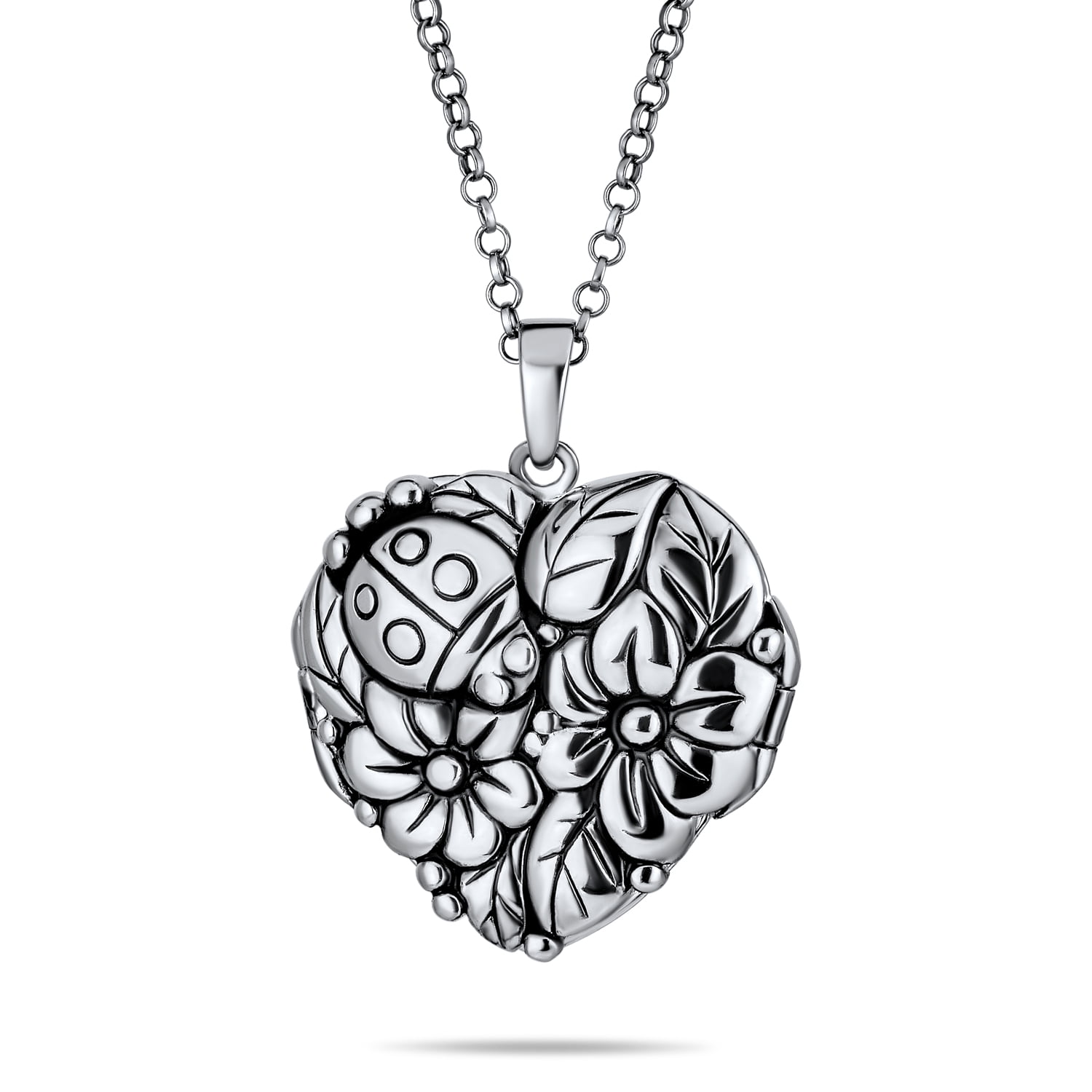 Bling Jewelry Womens Carved Leaves Heart Locket Necklace for Photos ...