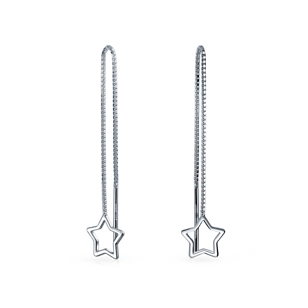 Bling Jewelry Womens Celestial Star Dangle Earrings Long Chain Threader Sterling Silver Hook ...