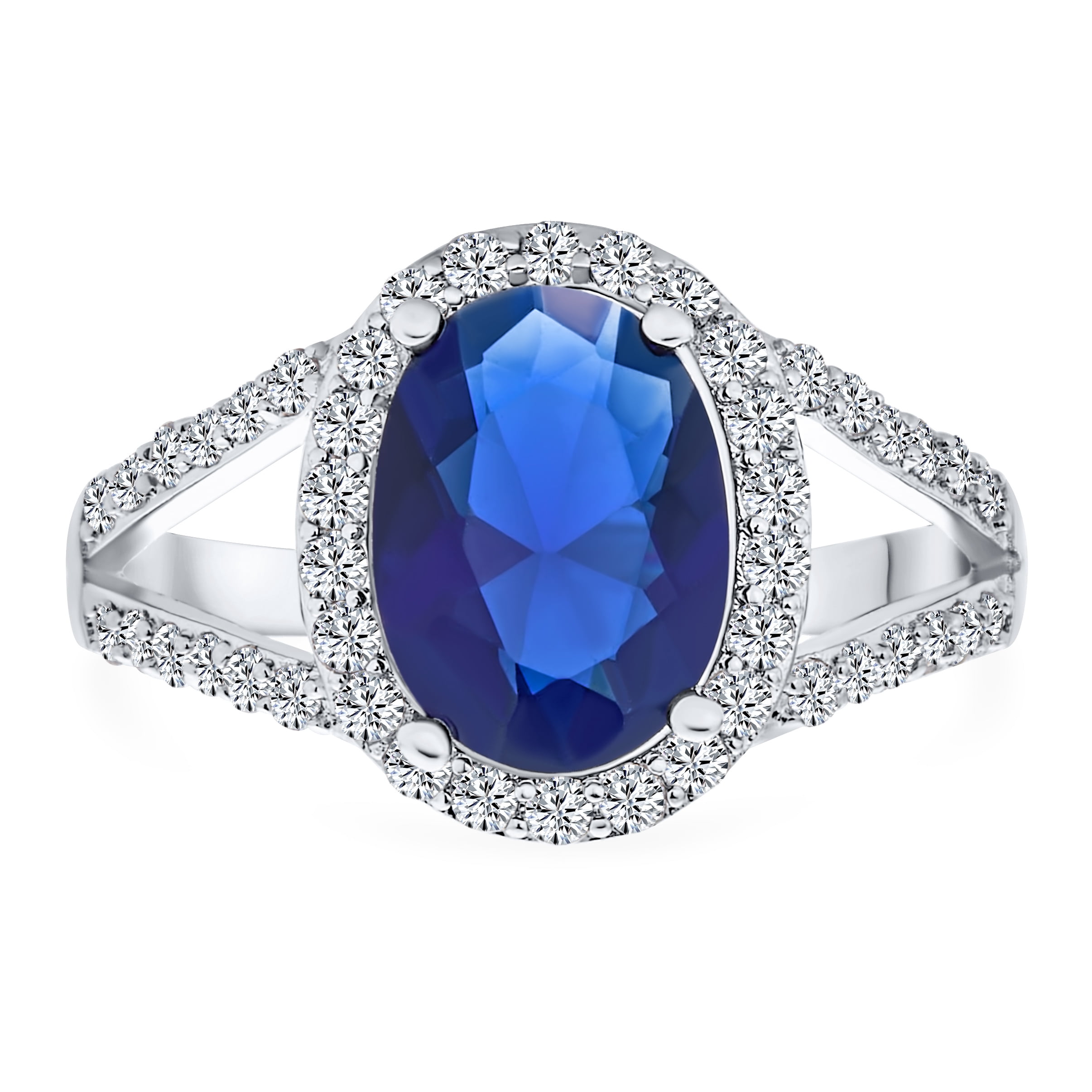 Bling Jewelry Womens 10CT Solitaire Sapphire Blue Oval Halo CZ Cubic ...