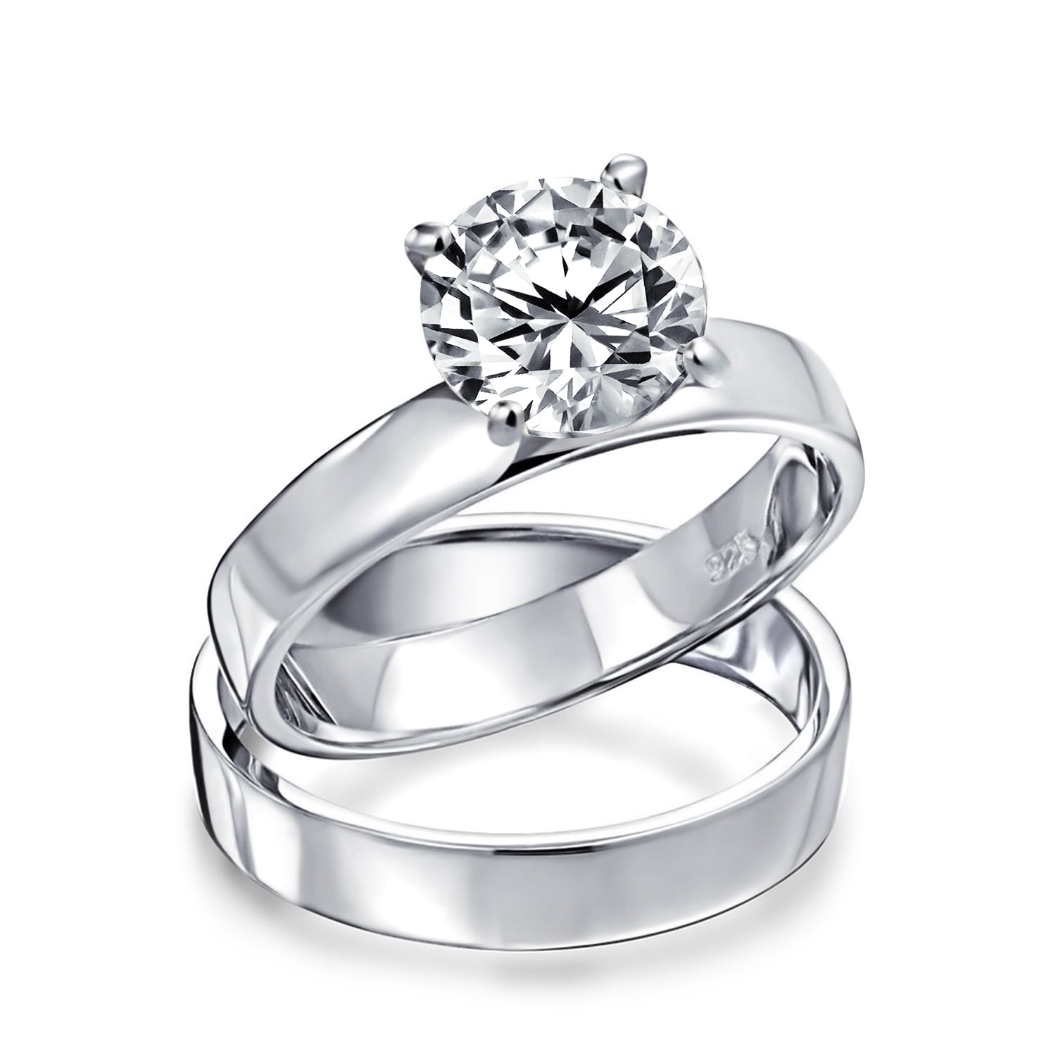 Bling Jewelry 2CT AAA CZ Engagement Ring Set, Sterling Silver Solitaire ...