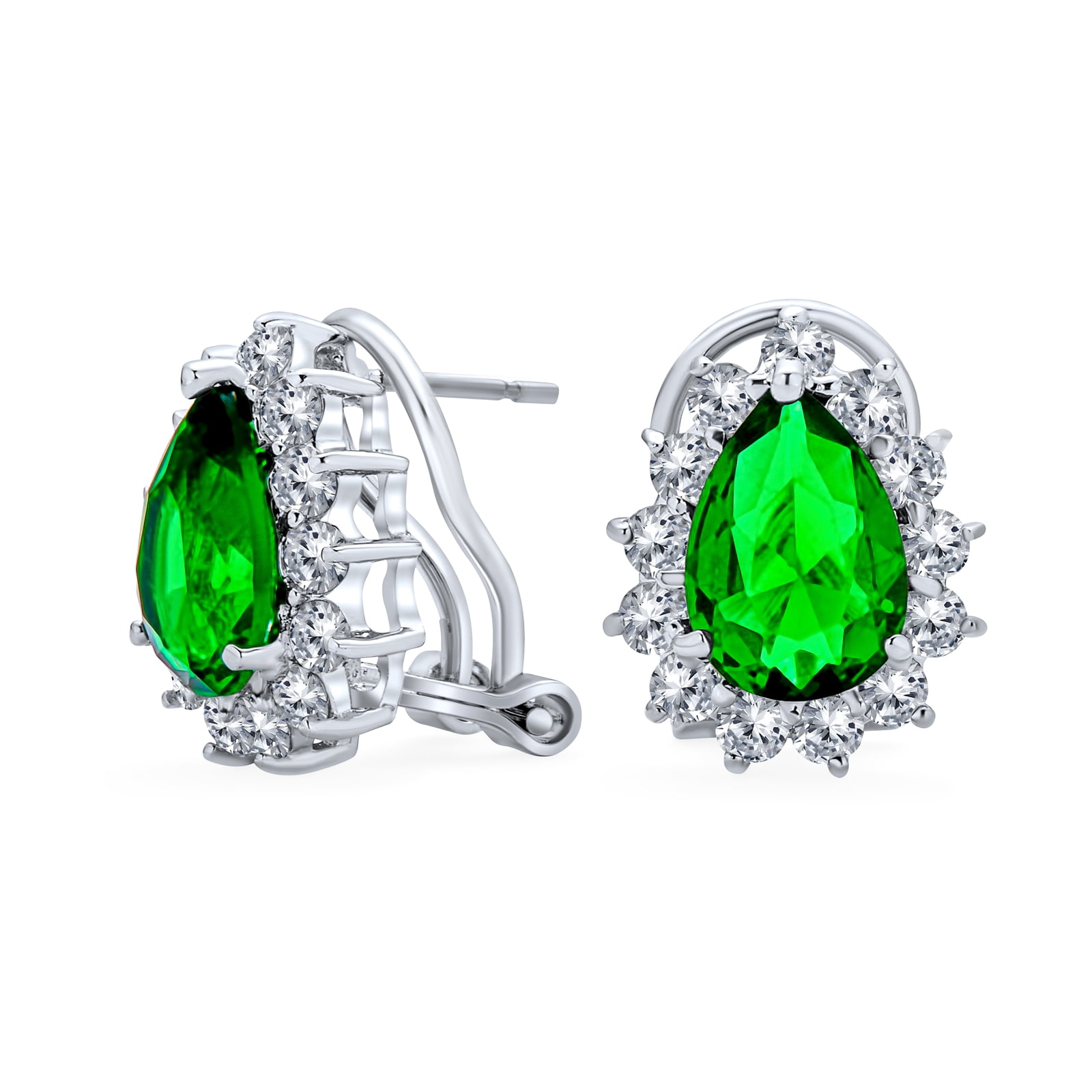 Bling Jewelry Womens 2.5CT Green CZ Halo Teardrop Shaped Stud Earrings ...