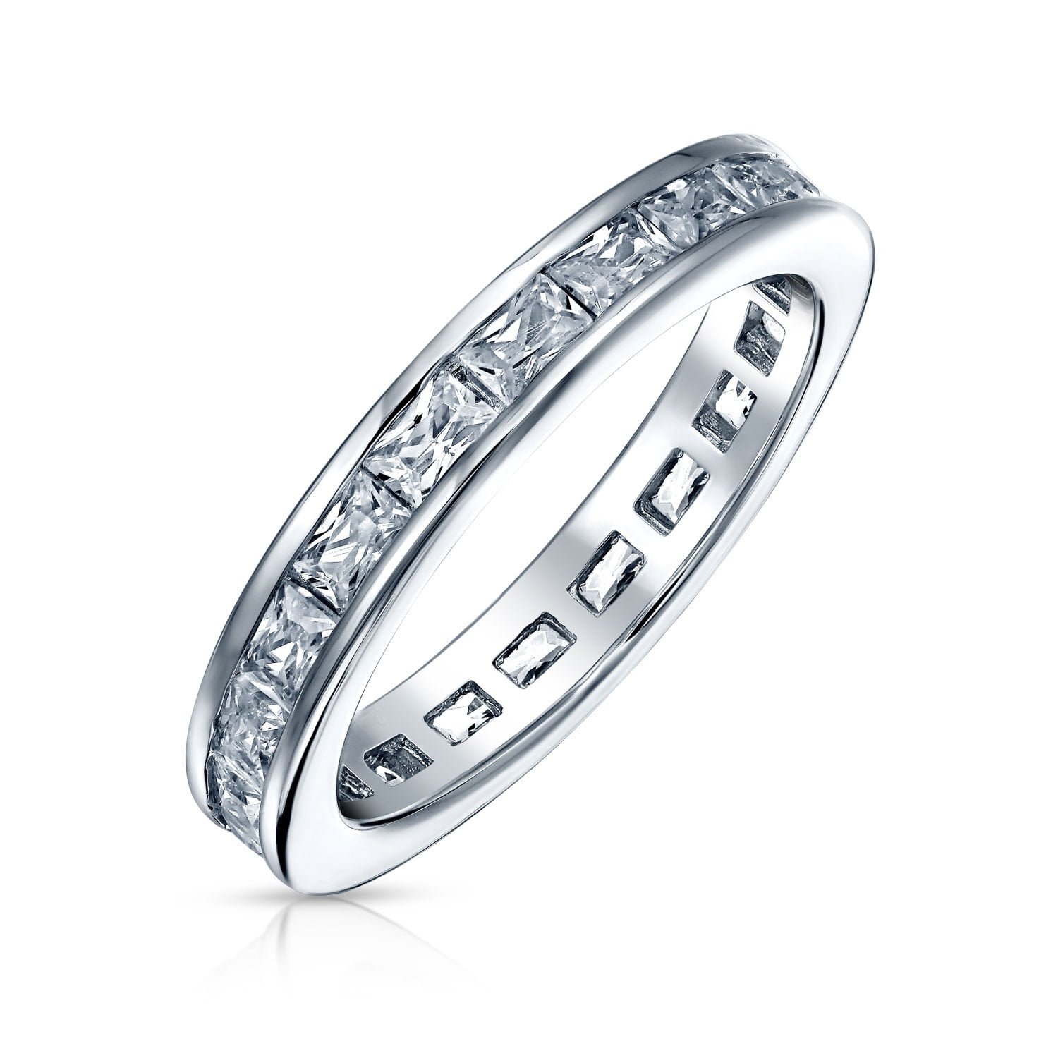 Bling Jewelry Womens Simple Channel Princess Cut CZ Stackable Wedding ...
