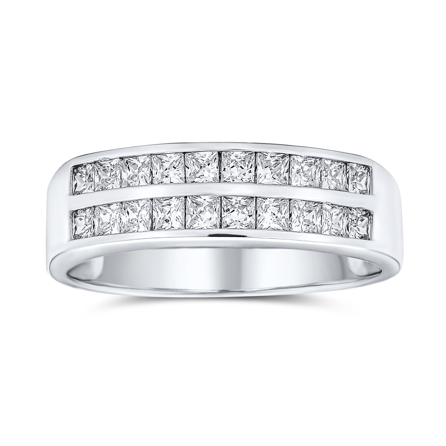 Bling Jewelry Womens Two Row Channel Set Princess Cut CZ Anniversary ...