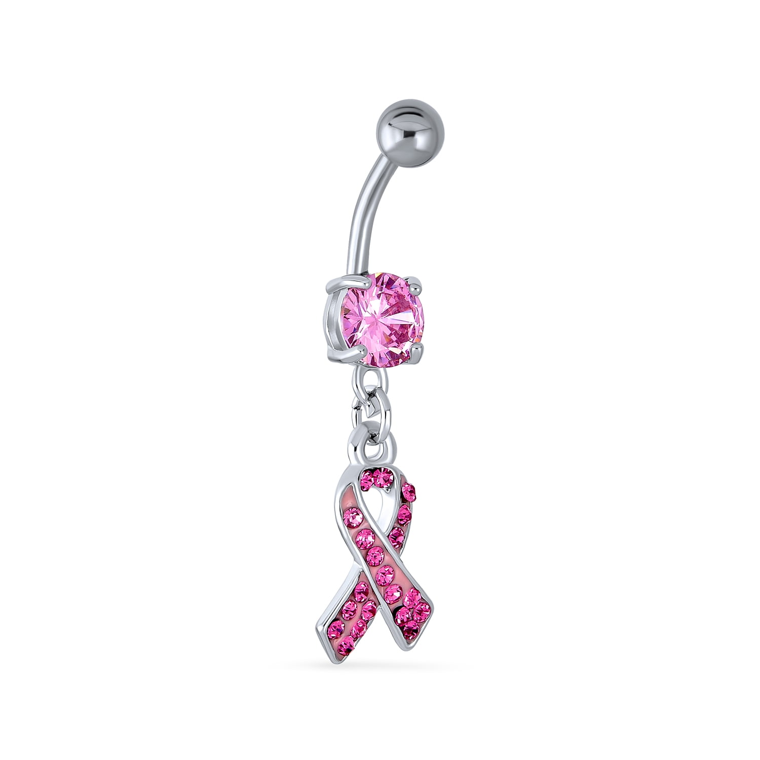 Bling Jewelry Womens Crystal Pink Ribbon Breast Cancer Survivor Belly ...