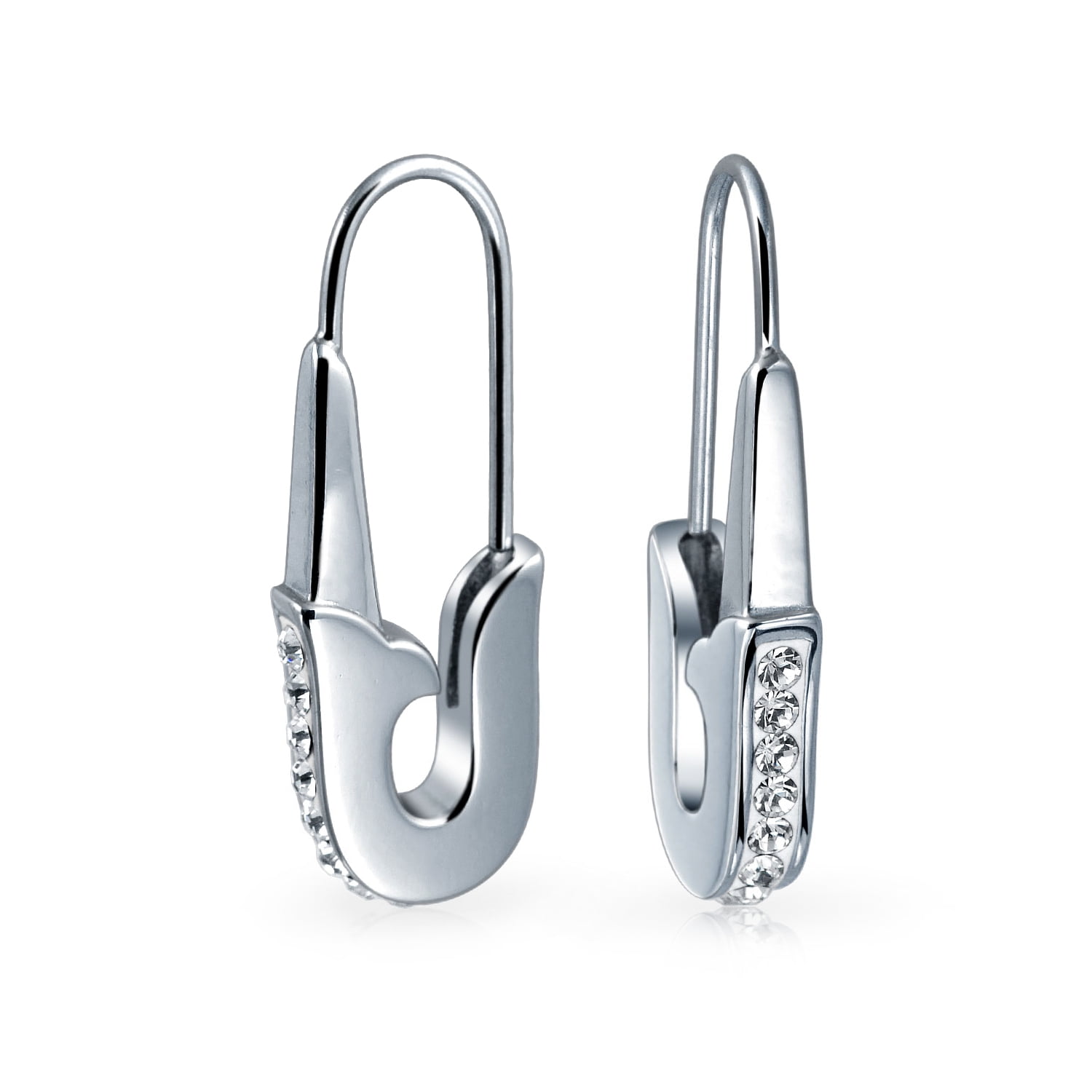 Bling Jewelry Womens Crystal Accent Safety Pin Threader Earrings ...