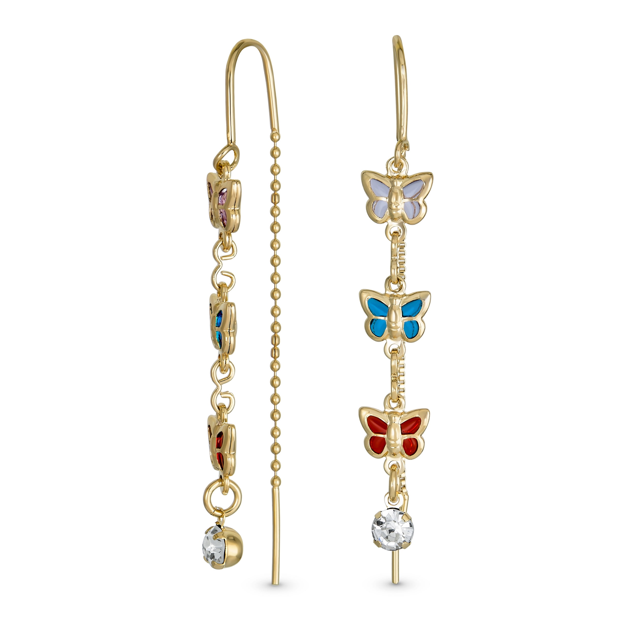 Bling Jewelry Womens Delicate Pastel Crystal Dangle Earrings with Butterfly Threader 18K Gold ...