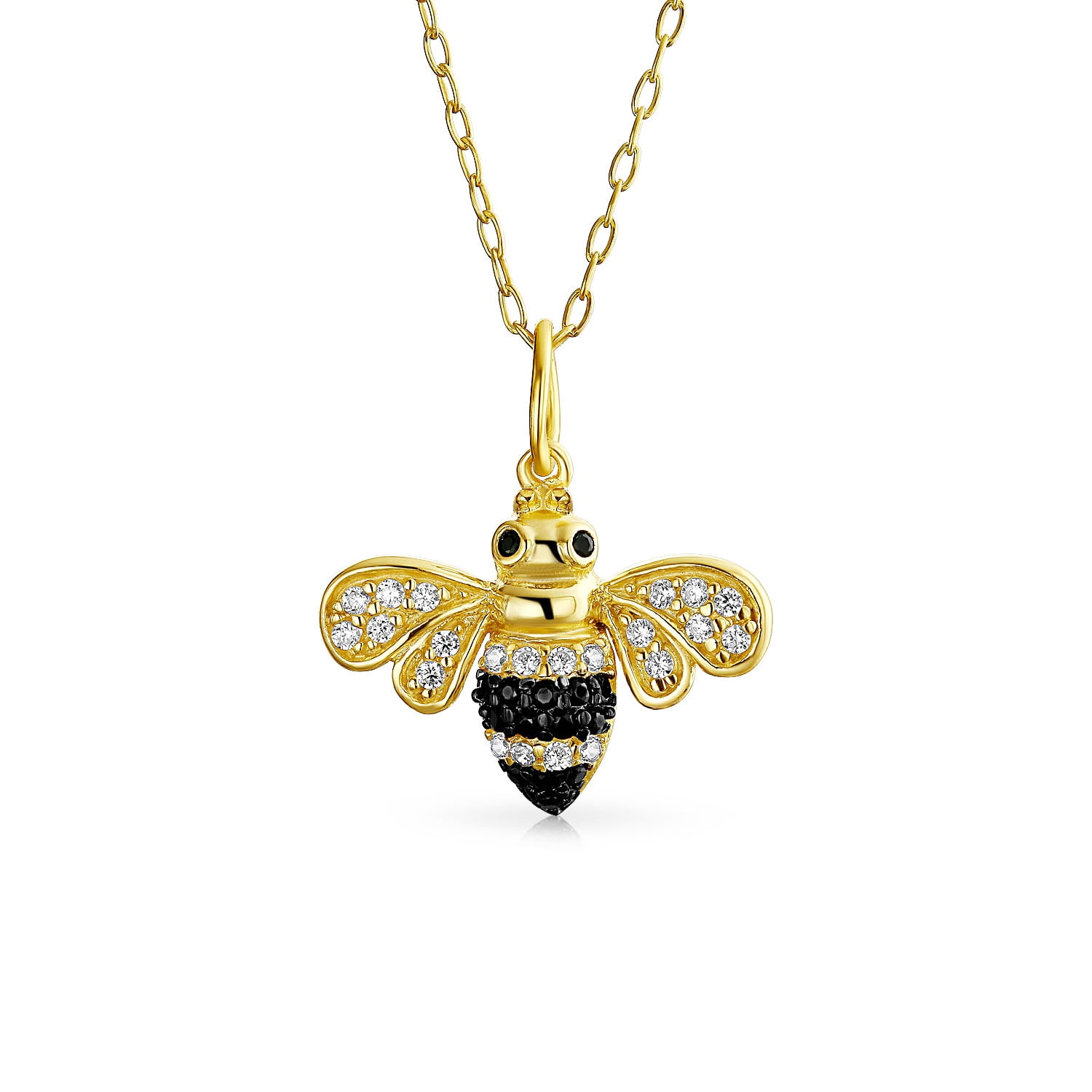 Bling Jewelry Womens Elegant Queen Bee Pendant Necklace Black & Gold ...
