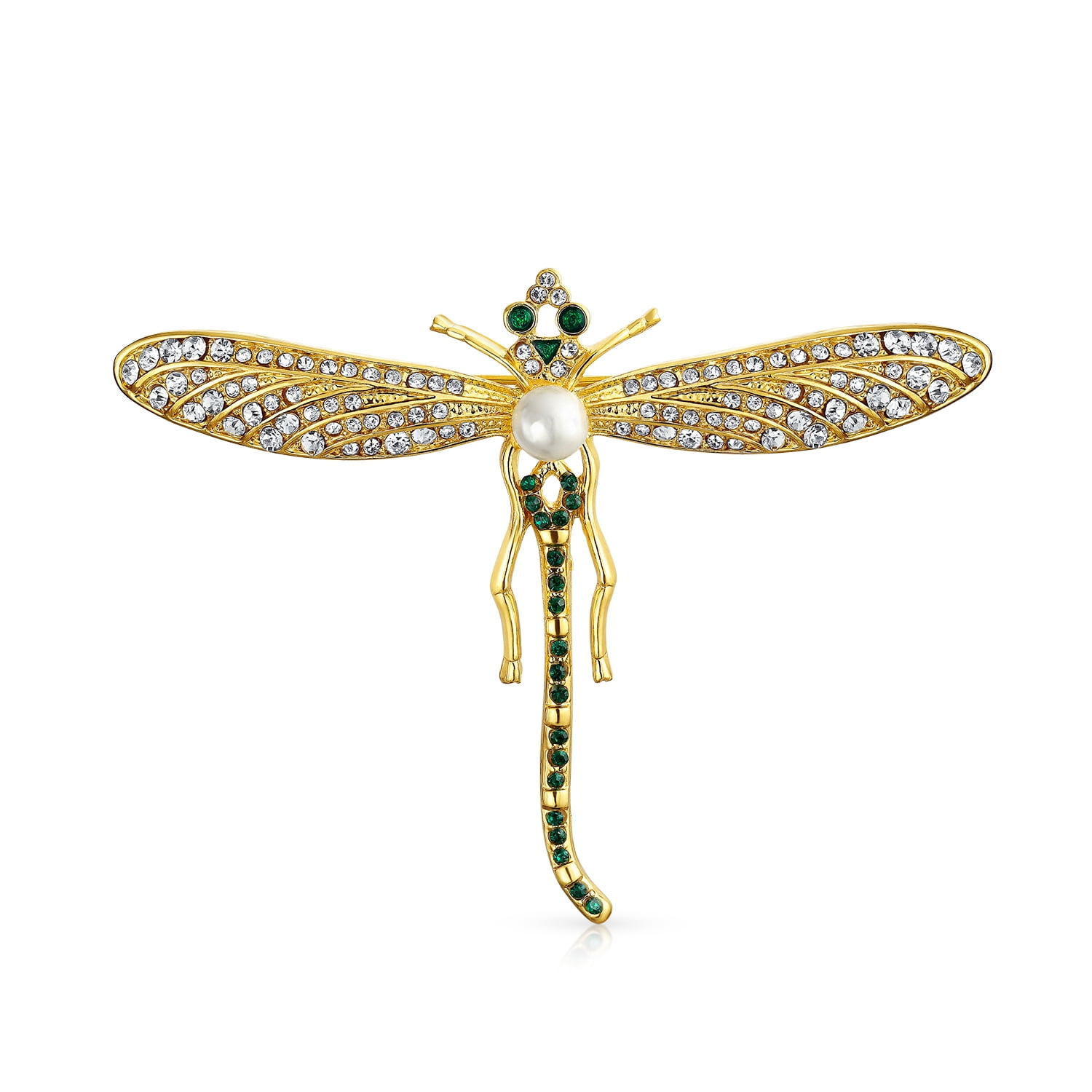 Bling Jewelry Womens Estate Style Golden Simulated Emerald Dragonfly ...