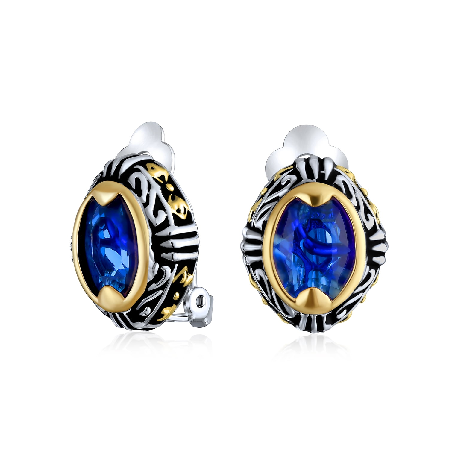 Bling Jewelry Womens Fashion Crystal Oval Bali Style Clip-On Earrings ...