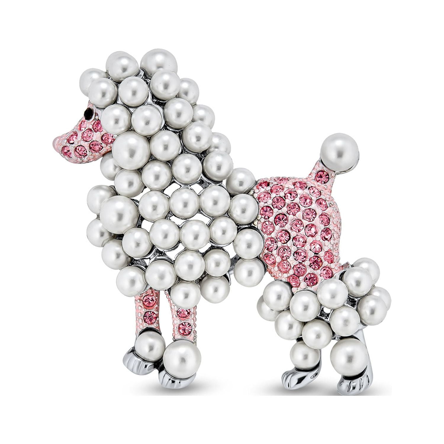 Bling Jewelry Womens Fashion Crystal White Pearl Pink Poodle Brooche ...