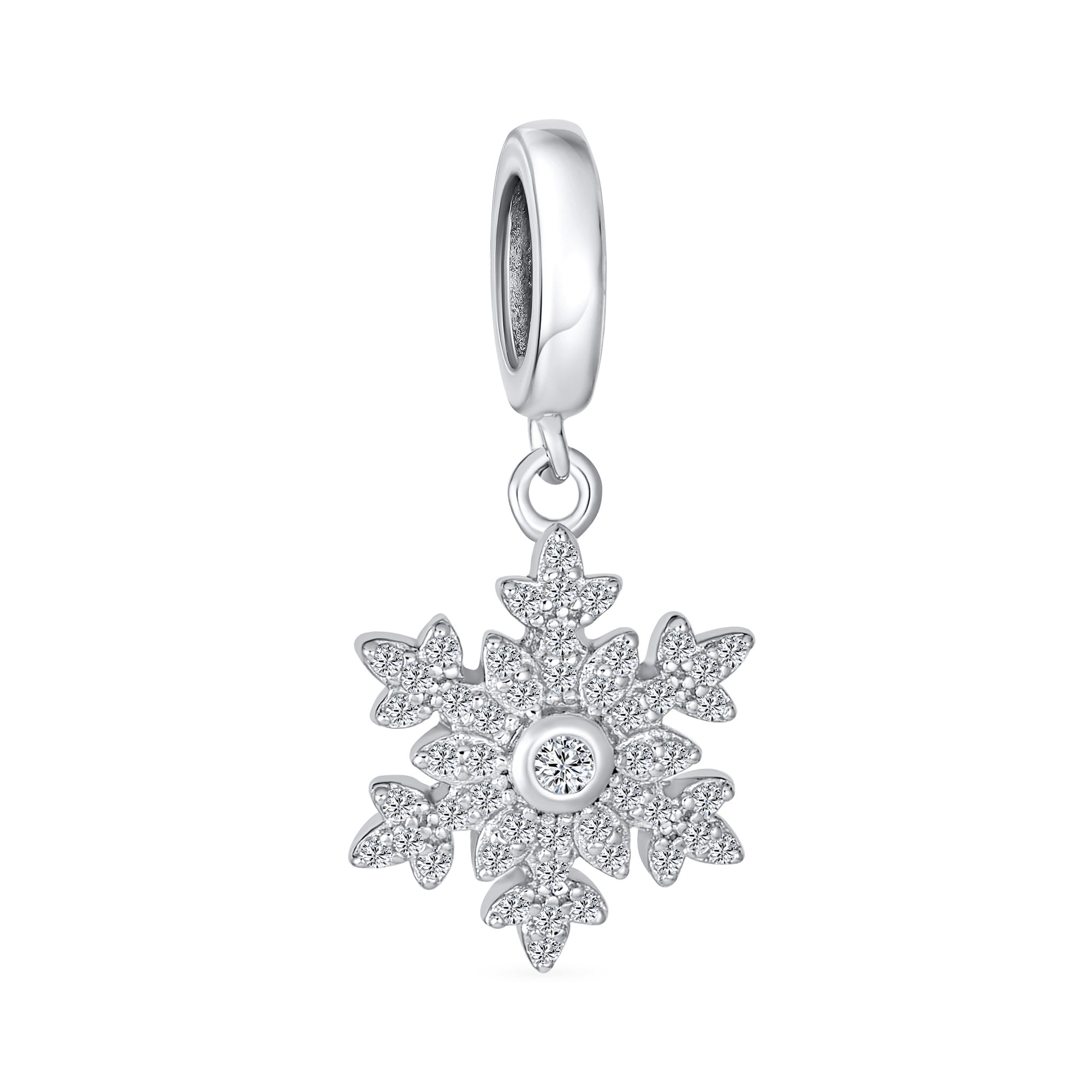 Bling Jewelry Womens Frozen CZ Christmas Charm Bead Sparkling Snowflake ...