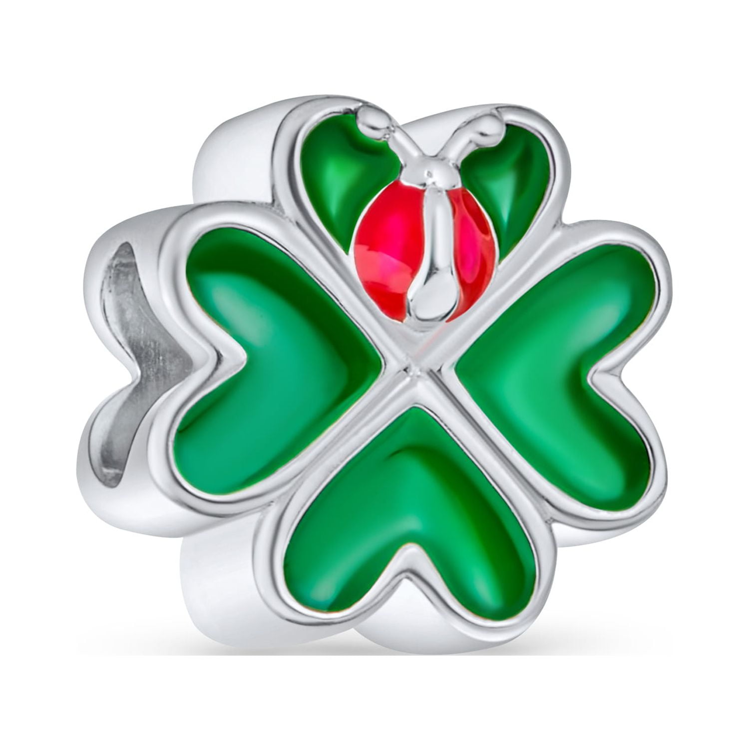 Bling Jewelry Womens Lucky Green Clover Heart & Lady Bug Charm Bead ...