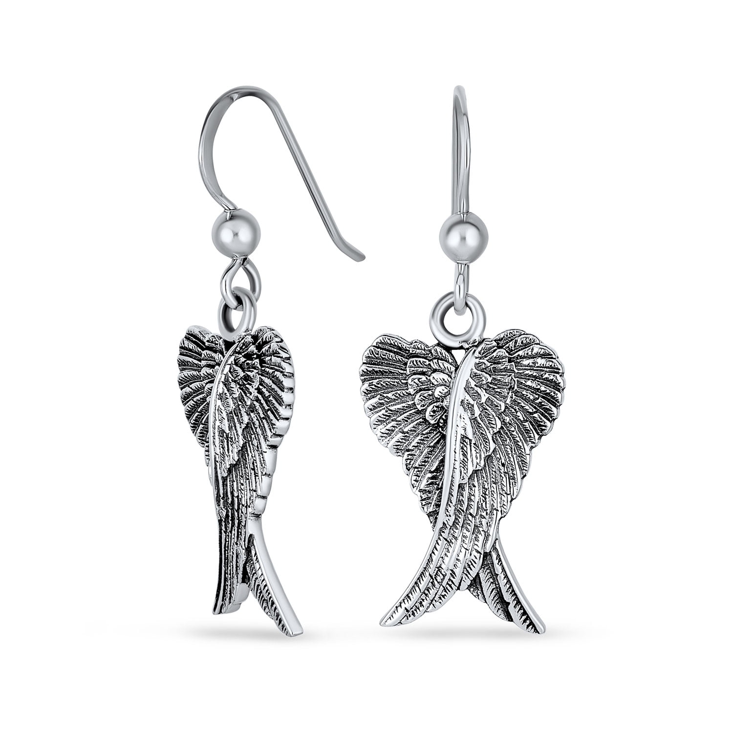 Bling Jewelry Womens Heart Guardian Angel Wing Dangle Earrings Oxidized ...