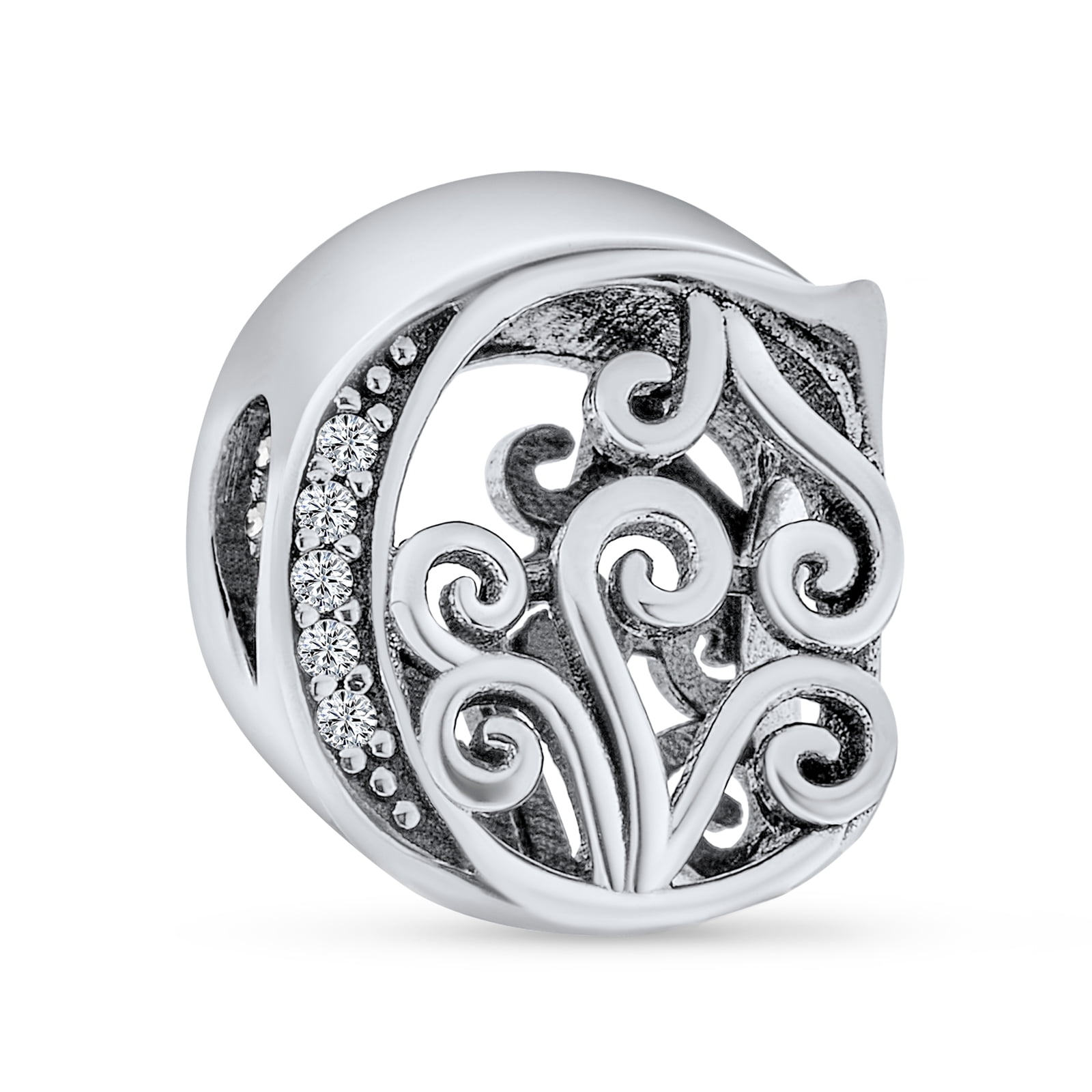 Bling Jewelry Womens Initial Alphabet Bead Charm Fancy Scroll CZ ...