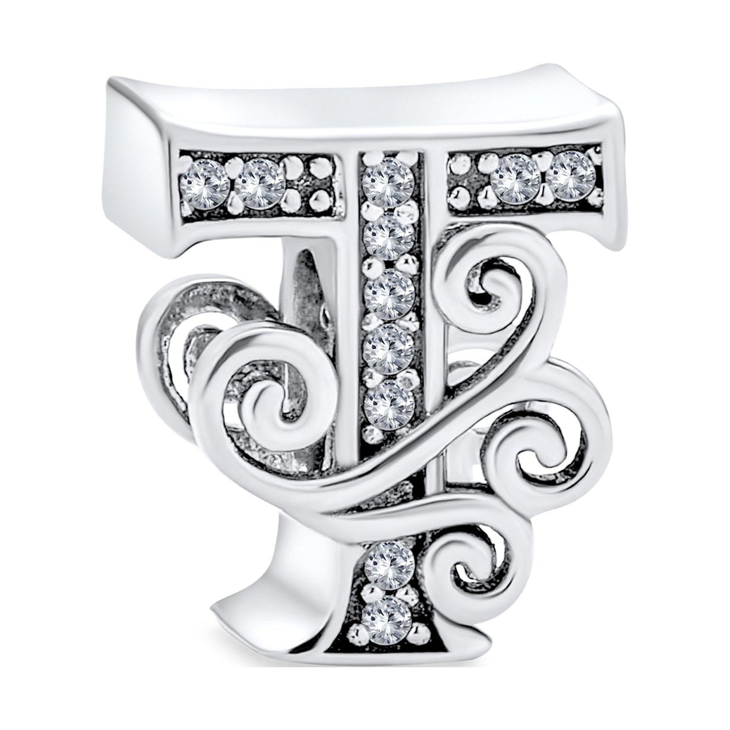 Bling Jewelry Womens Initial Alphabet Bead Charm Fancy Scroll CZ ...