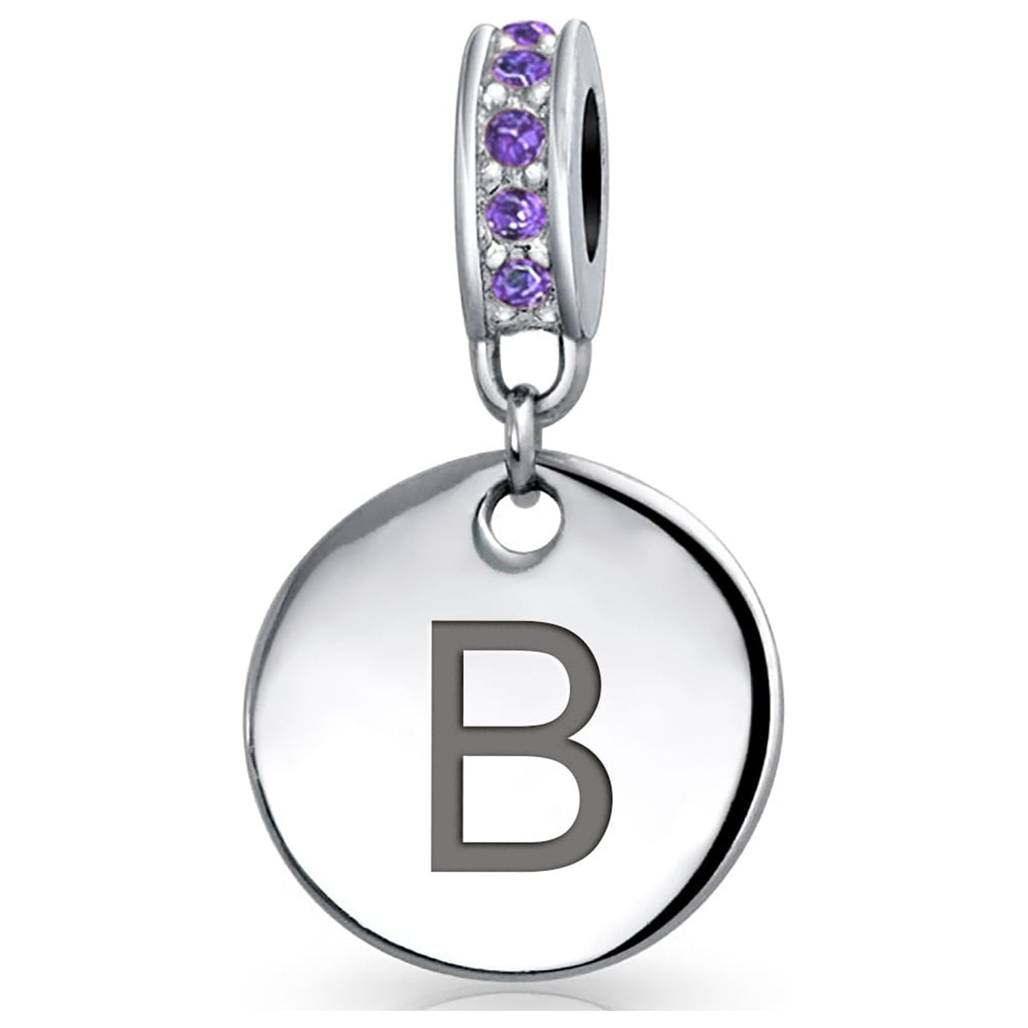 Bling Jewelry Womens Initial Alphabet Bead Charm Purple Crystal Accent ...