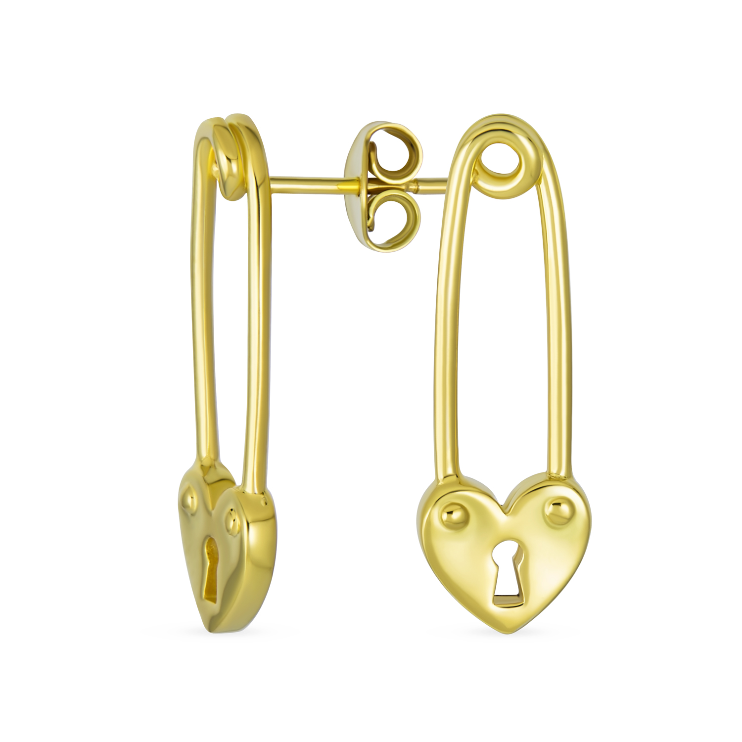 Bling Jewelry Womens Paper Clip Love Lock Heart Drop Safety Pin Stud ...
