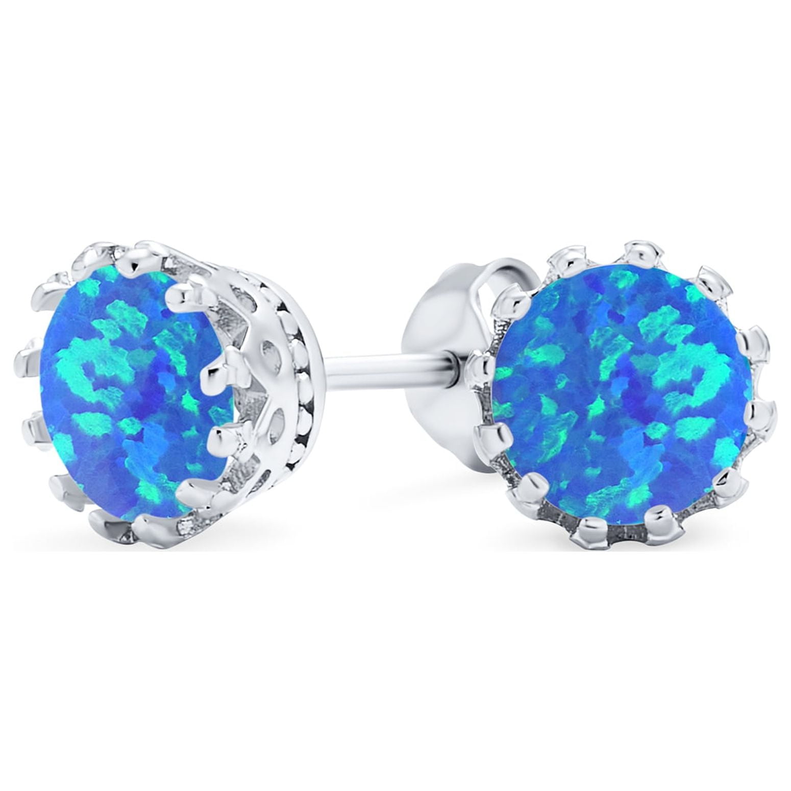 Bling Jewelry Womens Crown Set Created Blue Opal Solitaire Stud ...