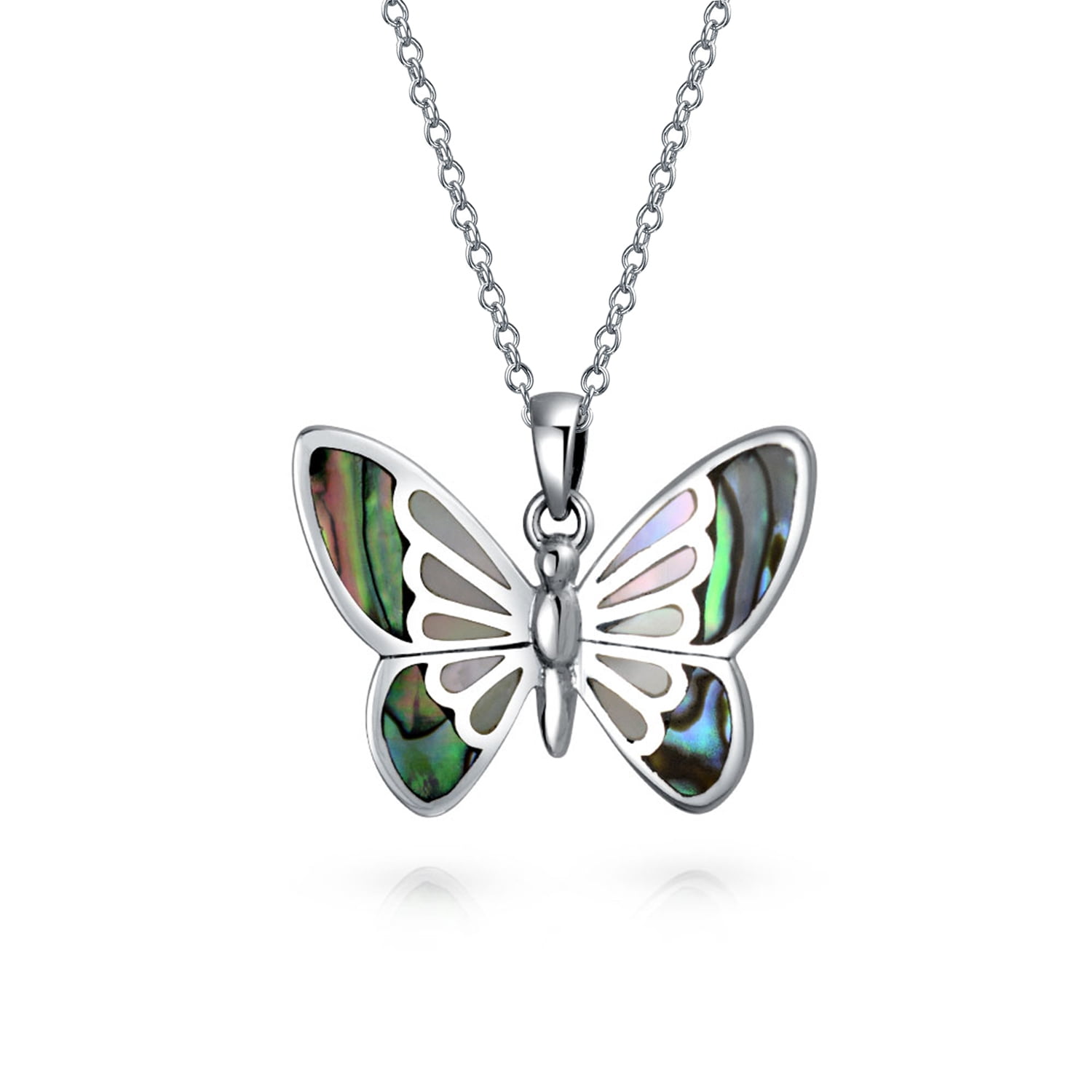 Bling Jewelry Womens Iridescent Rainbow Abalone Shell Butterfly Pendant ...