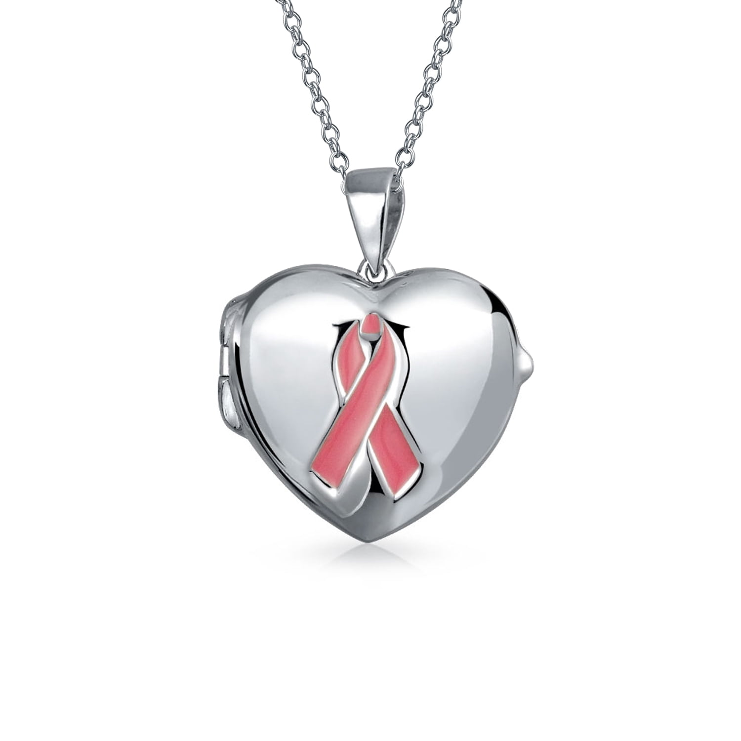 Bling Jewelry Womens Keepsake Heart Locket Necklace with Pink Ribbon ...