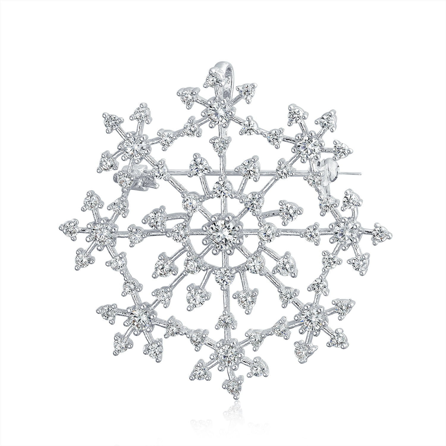 Bling Jewelry Womens Large CZ Pave Snowflake Brooch Pin Silver Plated ...