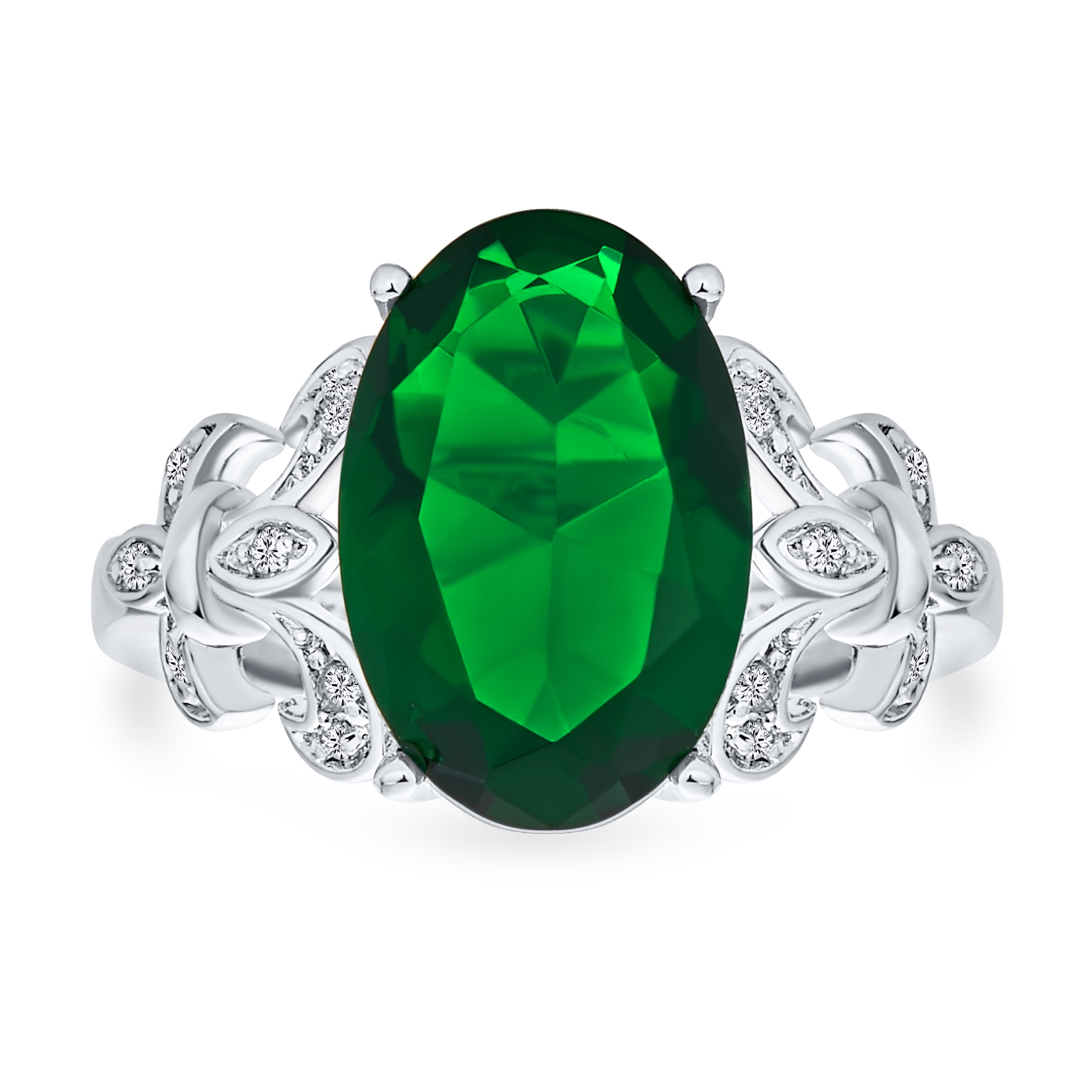 Bling Jewelry Womens Solitaire 7CT Green CZ Pave Fleur De Lis Statement ...