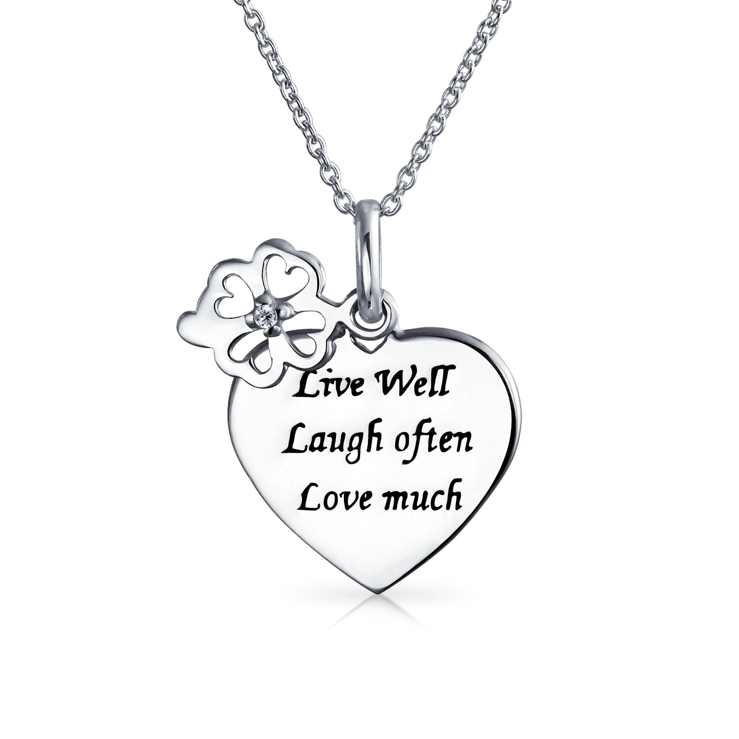 Bling Jewelry Womens Live Love Laugh Heart Shape Pendant Necklace with ...
