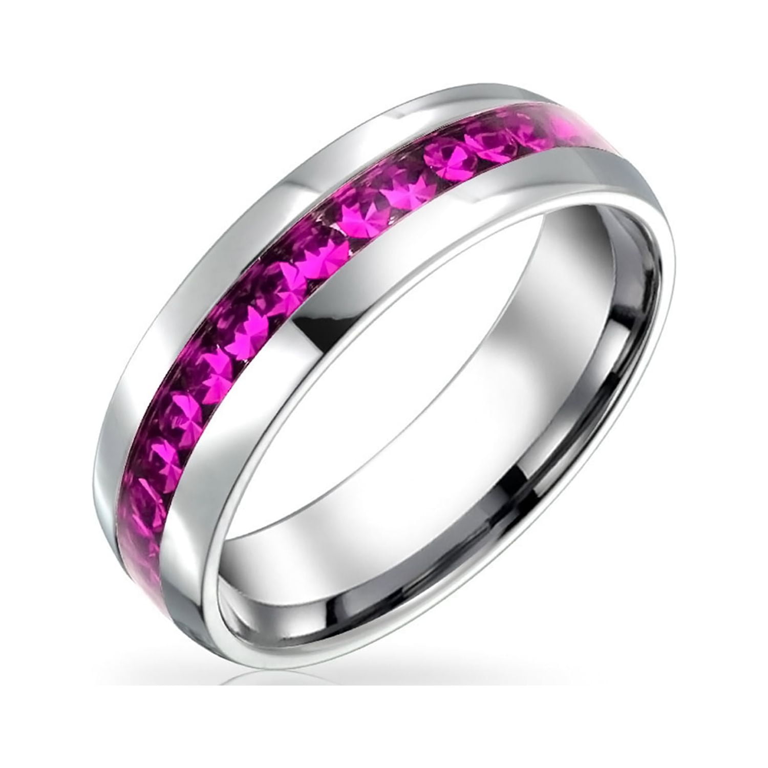 Bling Jewelry Womens Mens Stainless Crystal Eternity Band Ring Silver ...