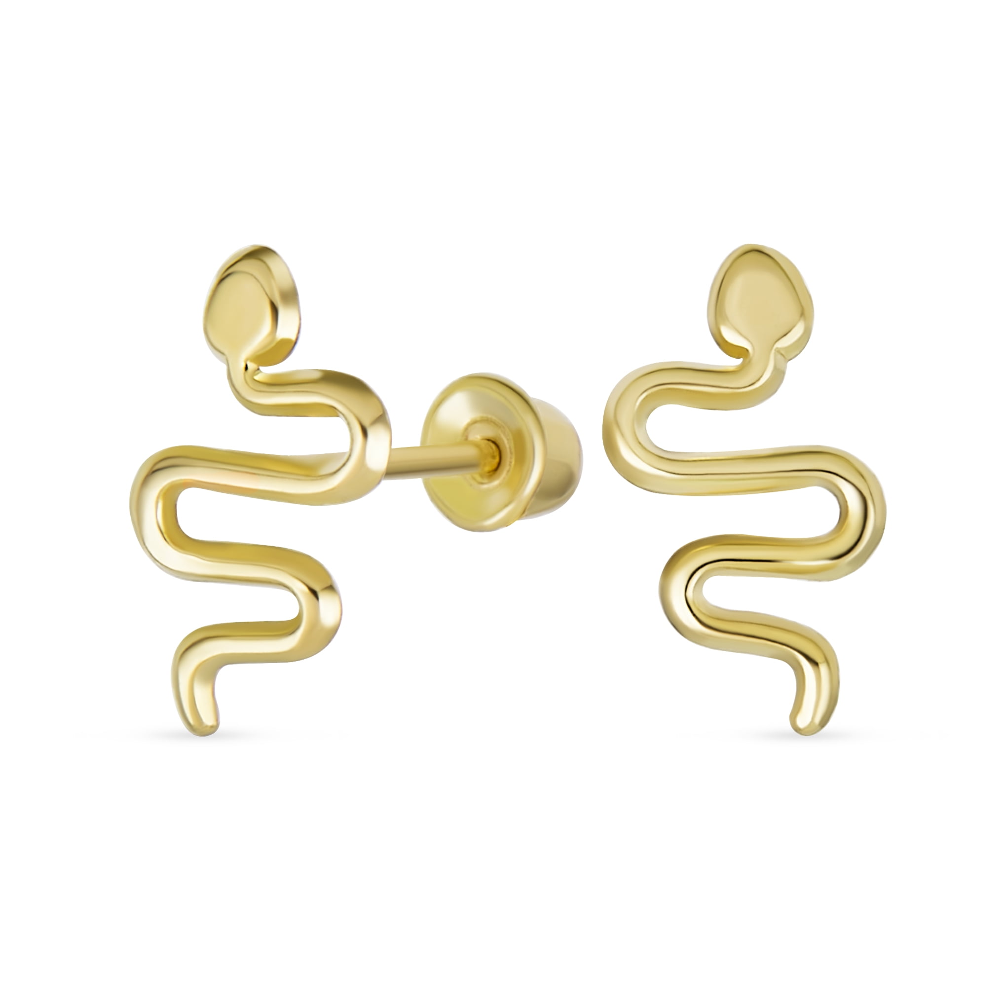 Bling Jewelry Womens Minimalist Snake Stud Earrings in 14K Yellow Gold with Safety Clutch Screw ...