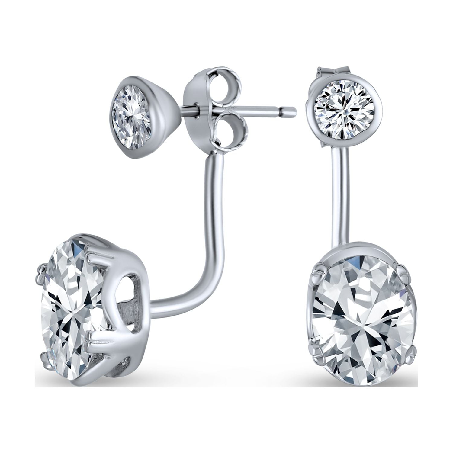 Bling Jewelry Womens Modern Bridal Earring Jacket CZ Solitaire Studs ...