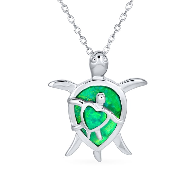 Bling Jewelry Womens Nautical Opal Inlay Green Heart Sea Turtle Pendant ...