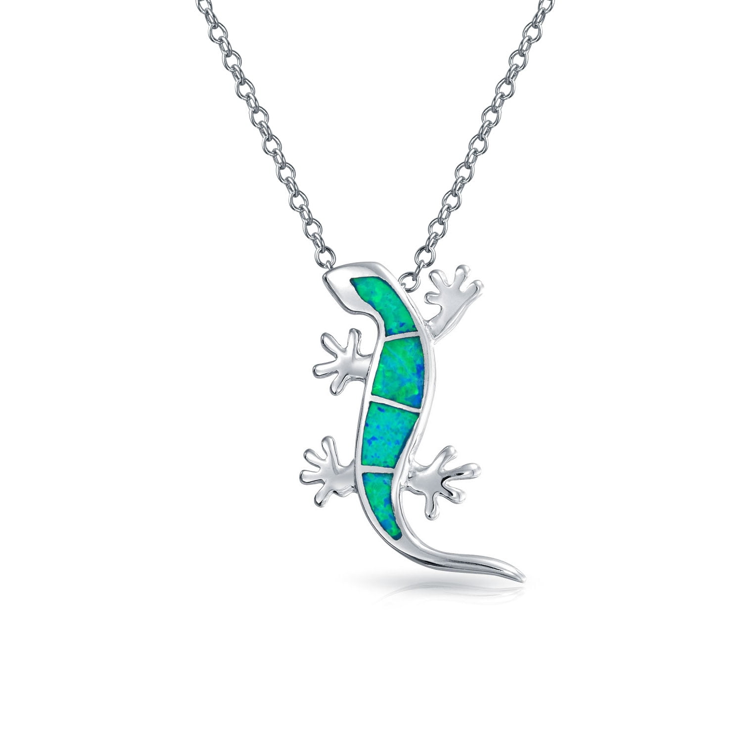 Bling Jewelry Womens Nautical Tropical Green Opal Gecko Lizard Pendant ...