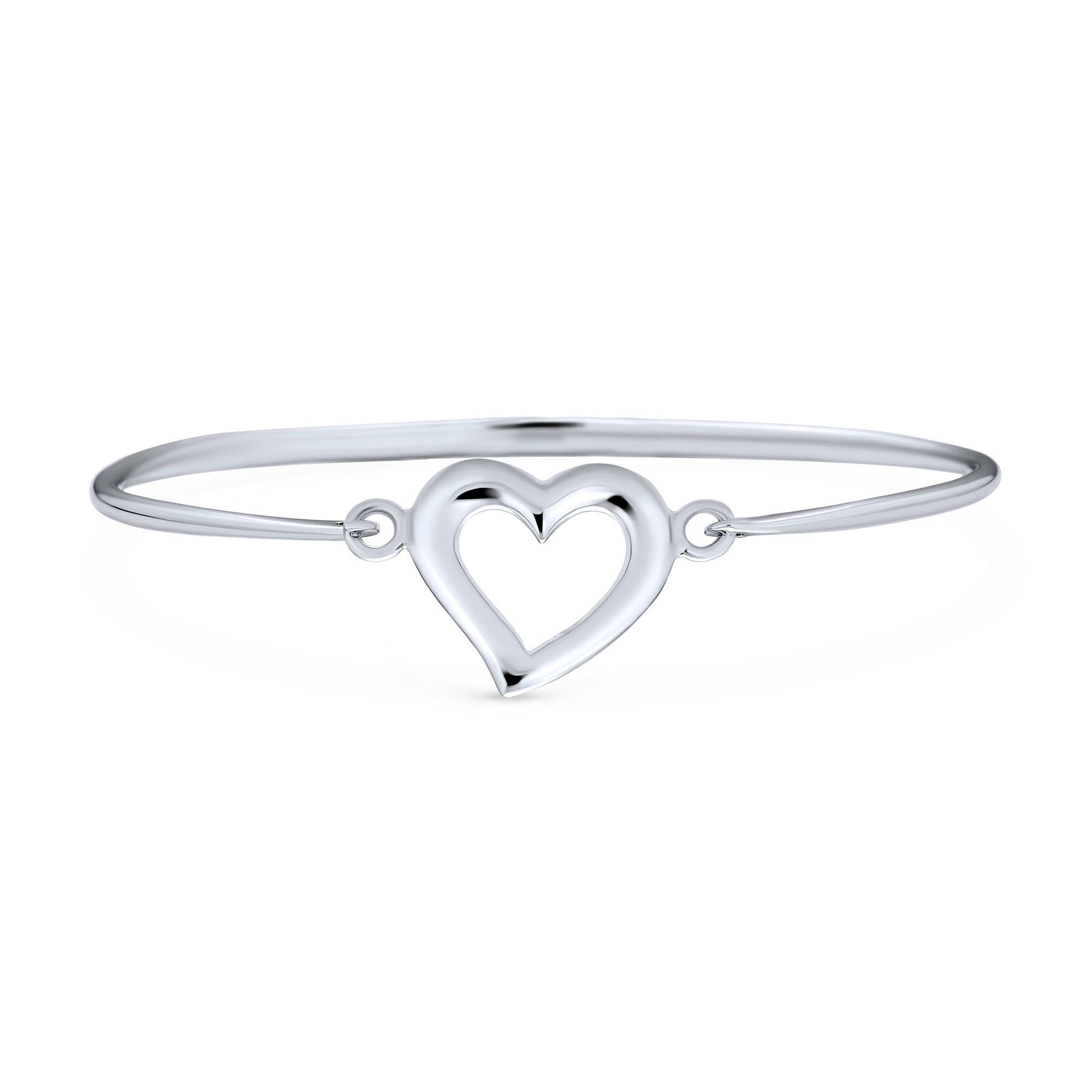 Bling Jewelry Womens Open Heart Bangle Bracelet, Shiny Polished Hinge ...