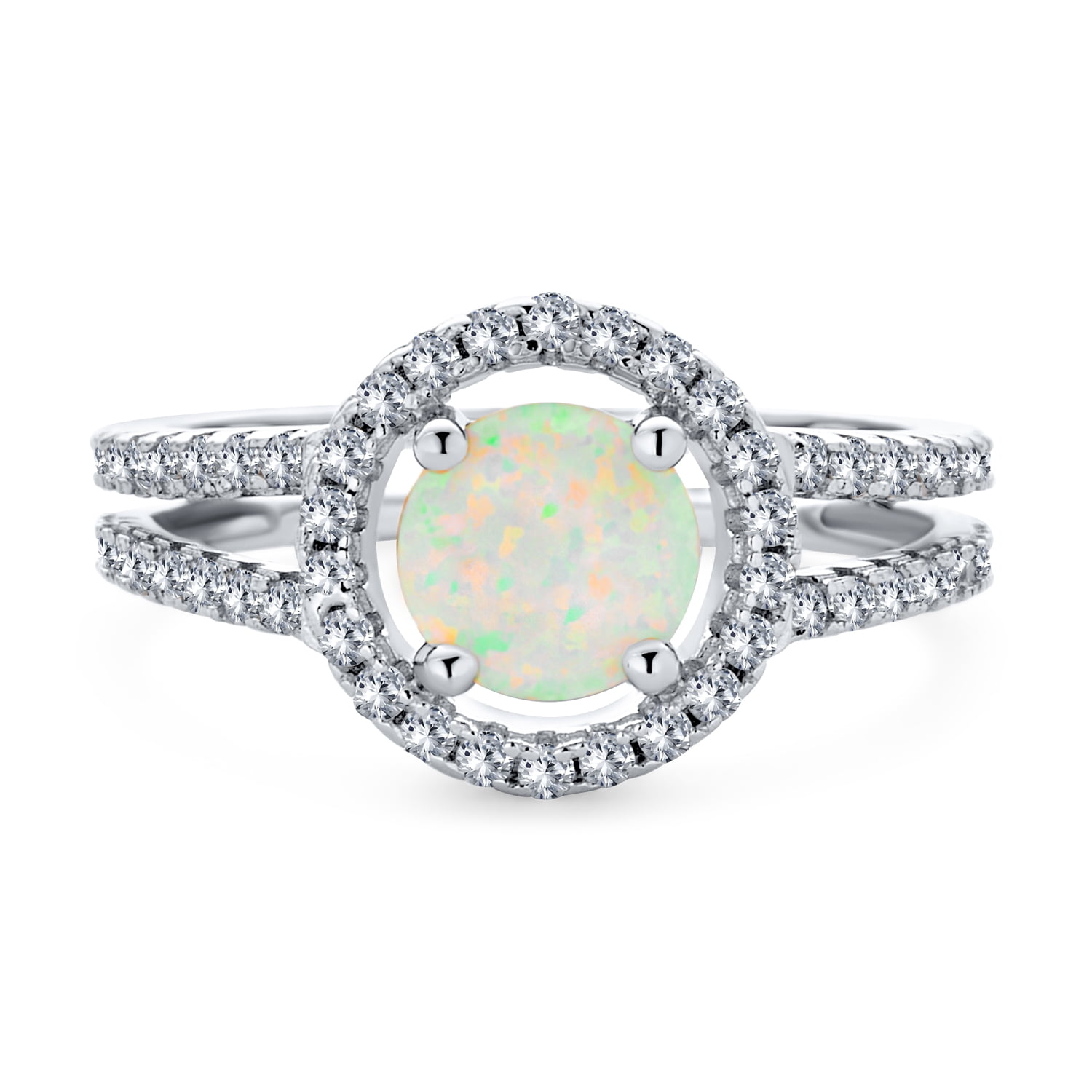 Bling Jewelry Womens Pave CZ Halo 3CT Round Solitaire Opal Engagement ...