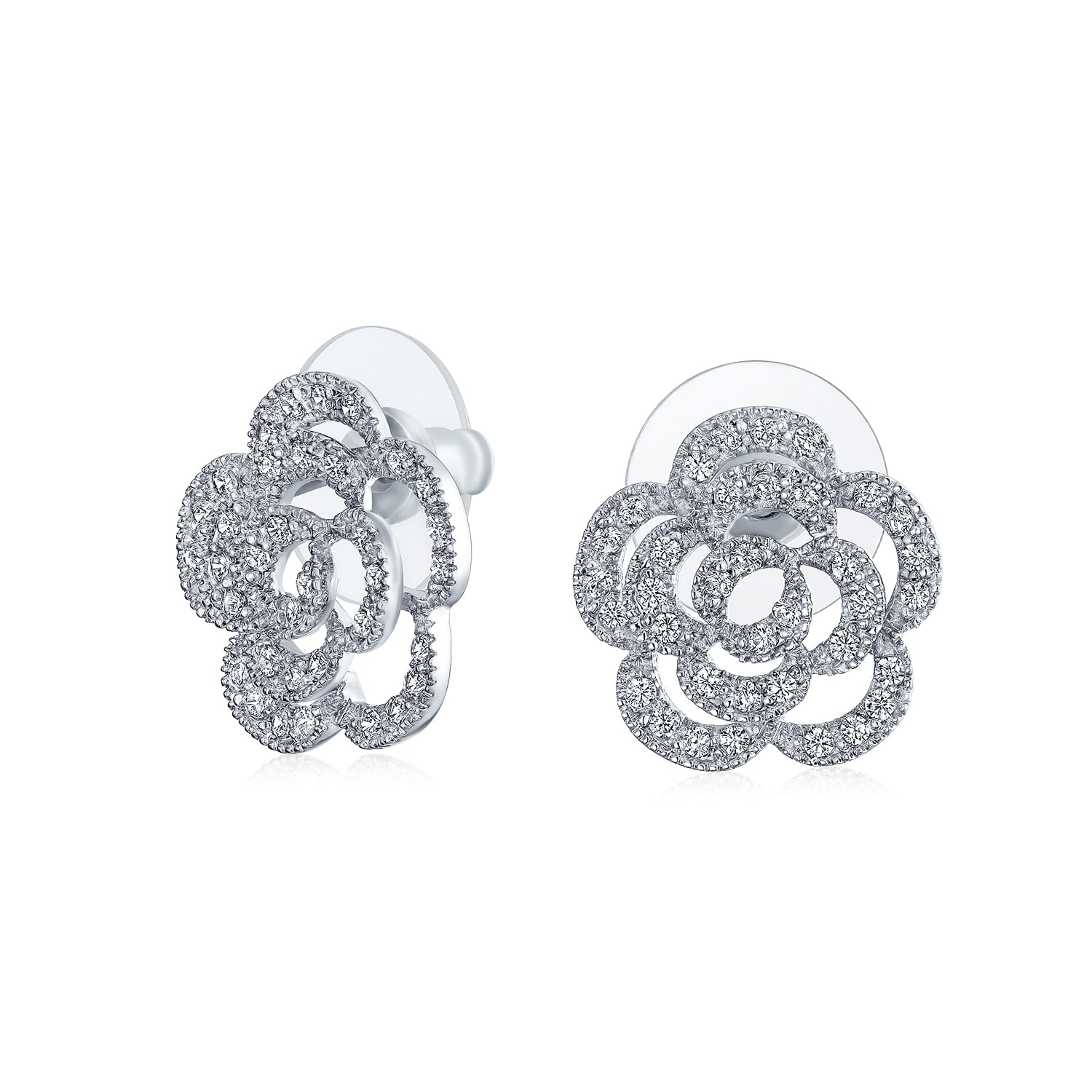 Bling Jewelry Womens Pave CZ Stud Earrings Floral Rose Flower for ...