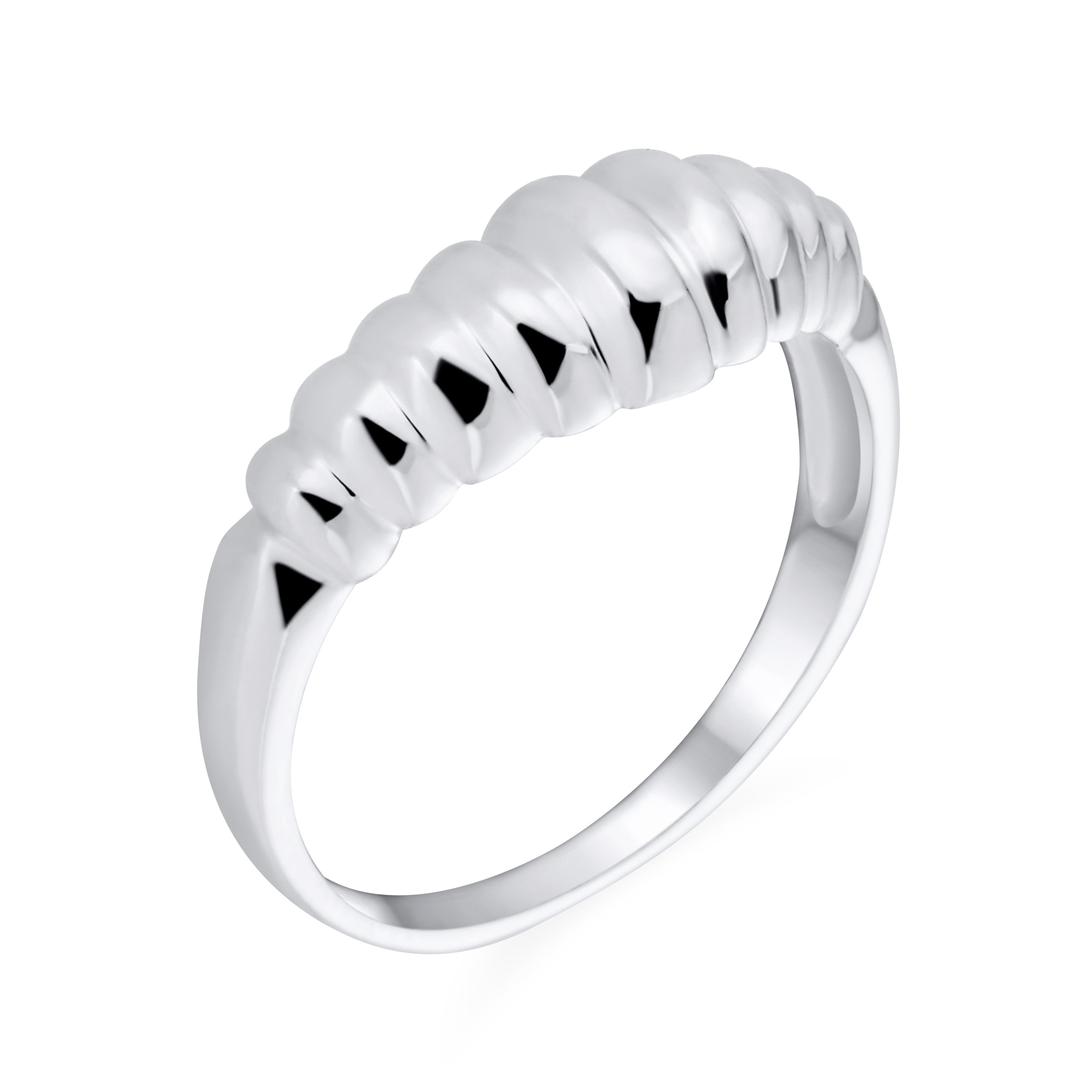 Bling Jewelry Womens Ribbed Dome Croissant Silver Ring: Dainty Shrimp ...