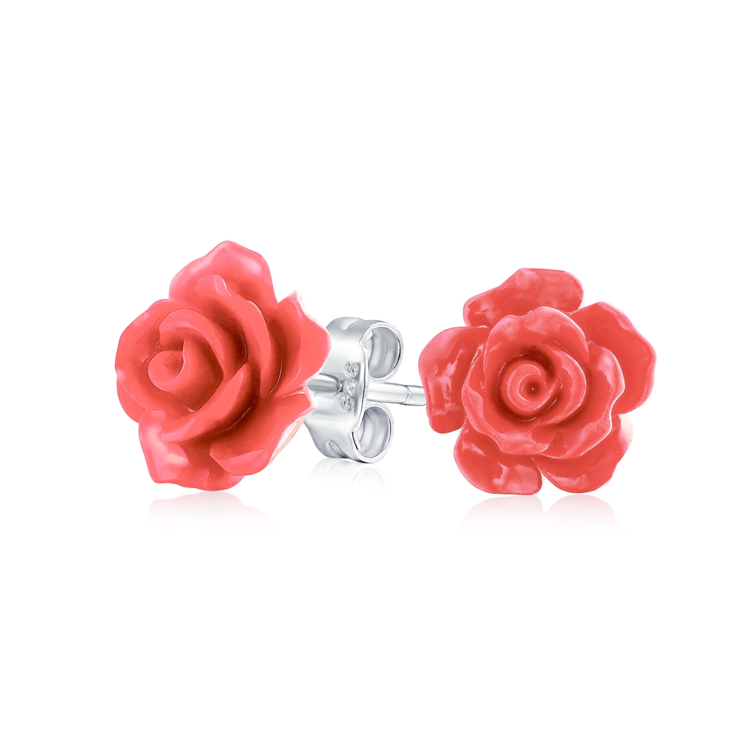 Bling Jewelry Womens Romantic 3D Carved Rose Flower Post Stud Earrings ...