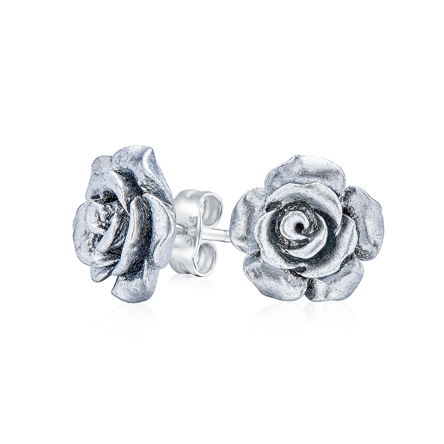 Bling Jewelry Womens Romantic 3D Carved Rose Flower Post Stud Earrings ...