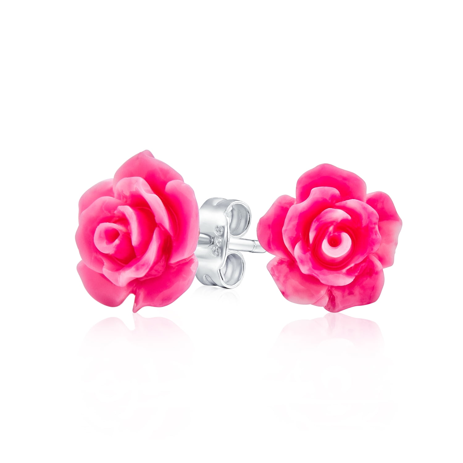Bling Jewelry Womens Romantic 3D Carved Rose Flower Post Stud Earrings ...